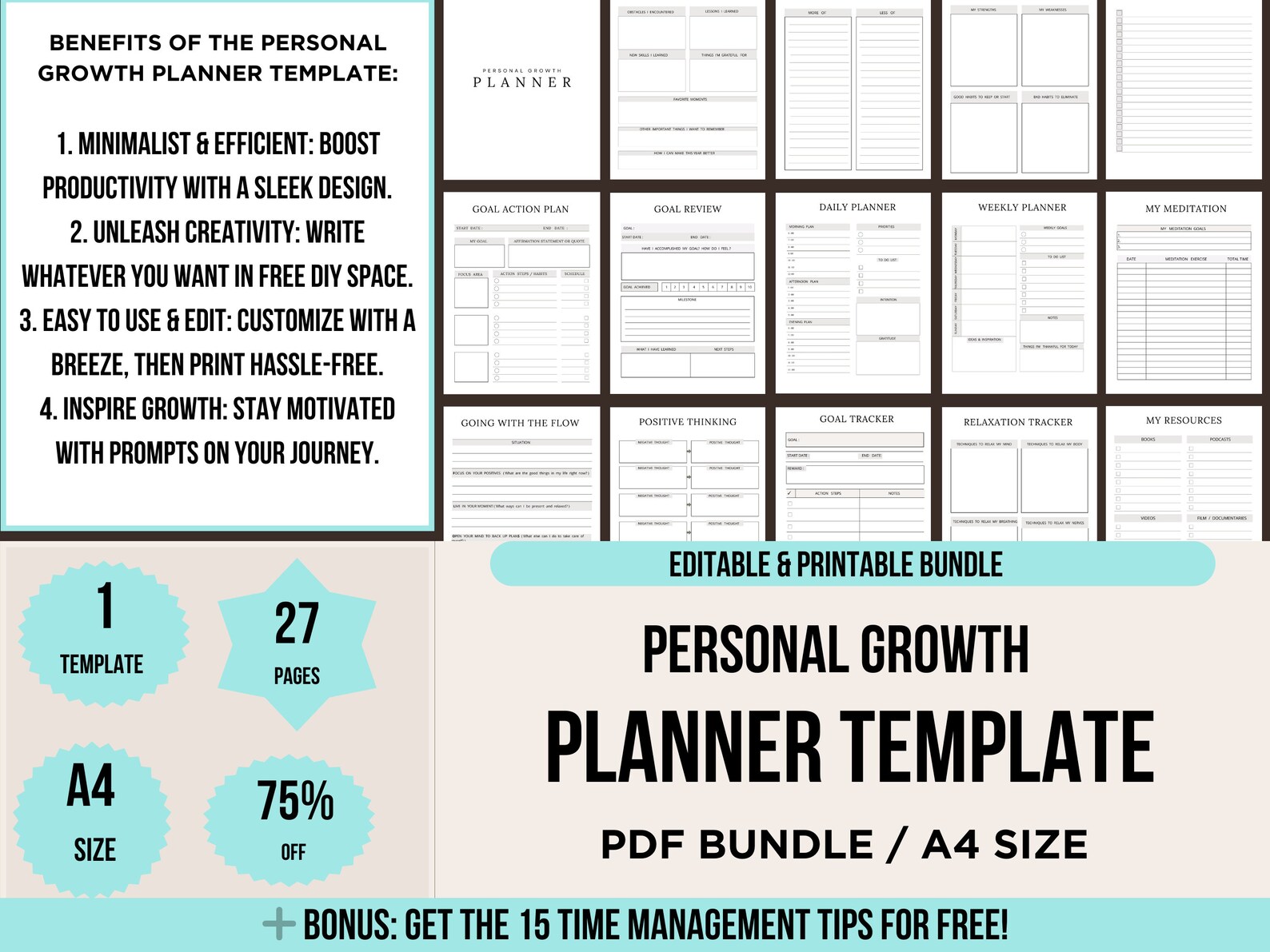 Personal Growth Journal Template, Editable Canva Template, Personal ...