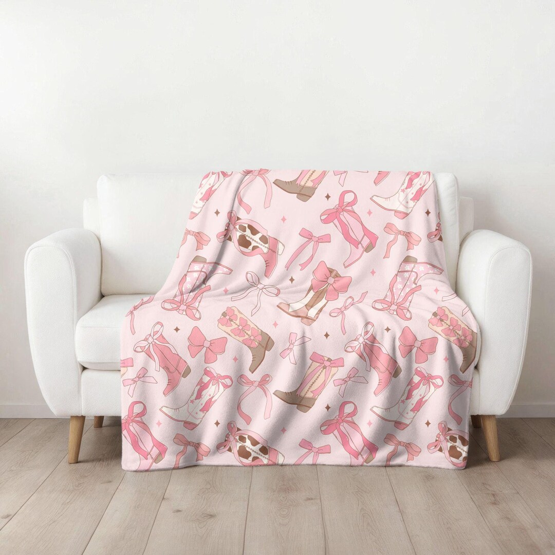 Pink Cowgirl Throw Blanket, Cowboy Boots and Bows, Lightweight Plush ...