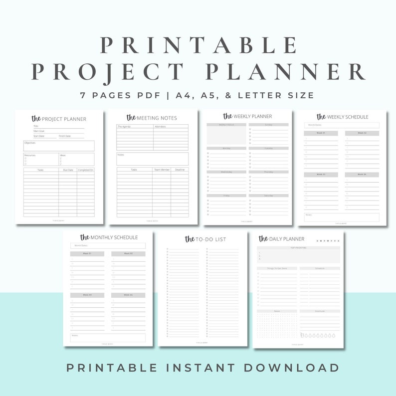 7-page Printable Project Planner Bundle for Business, Home, and ...