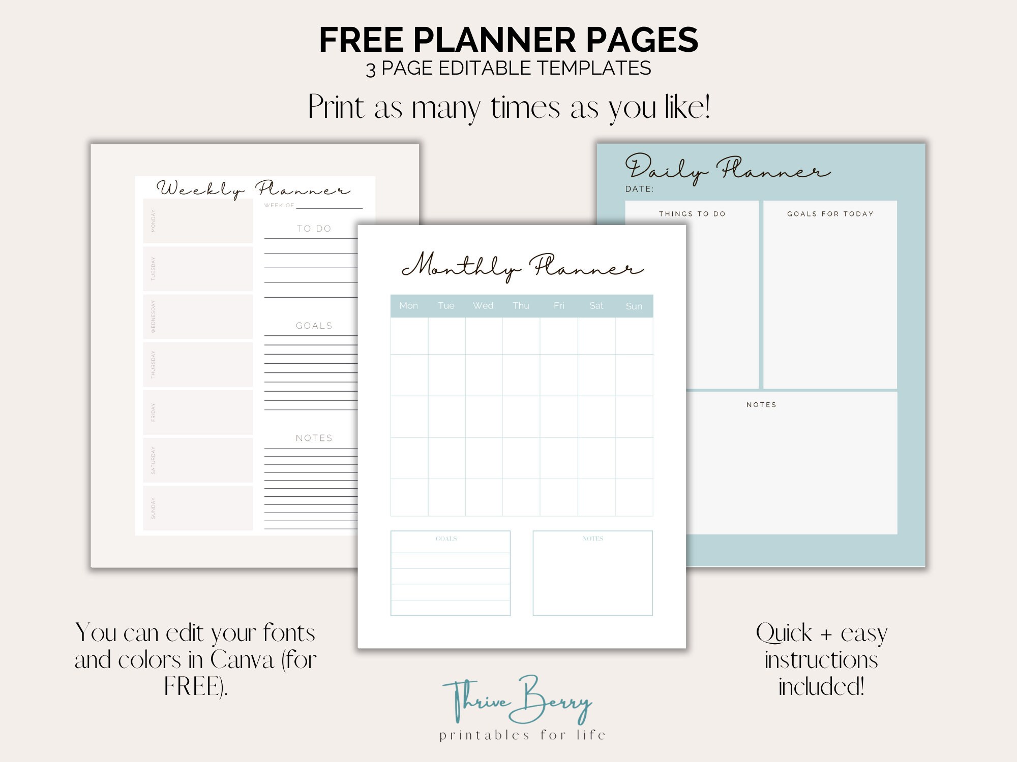 Printable Weekly Meal Planner, Minimal Meal Planner, Food Prep & Dinner ...