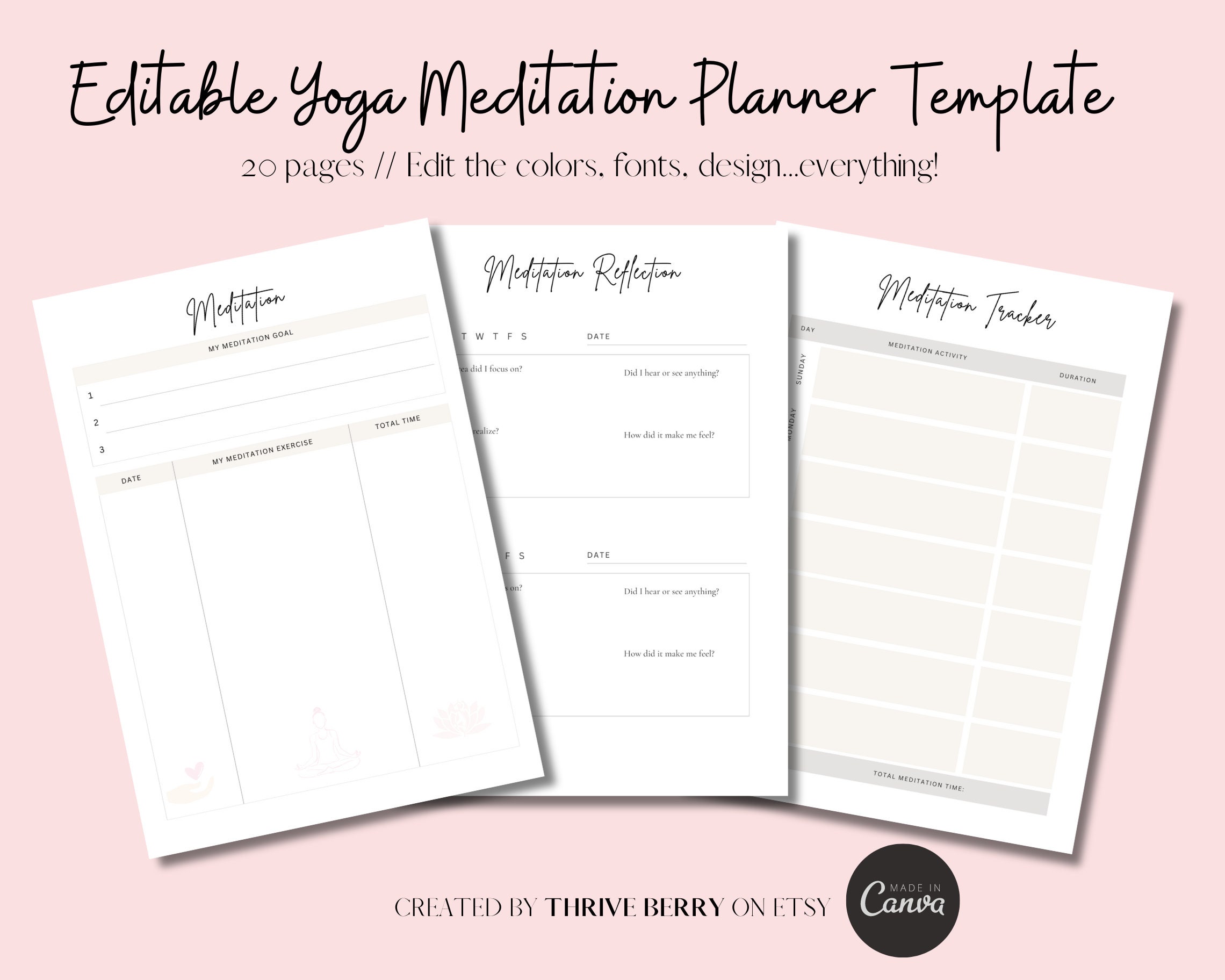 Editable Yoga Journal Template, Journal for Yoga, Daily Yoga Journal ...