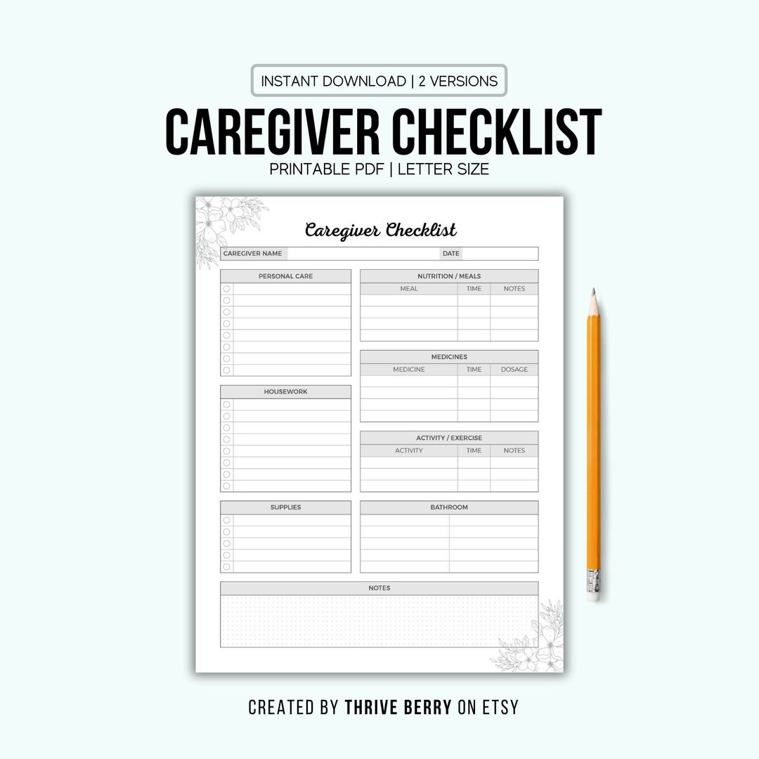 Caregiver Daily Checklist, Caregiver Daily Log, Nanny Log, Printable Caregiver Daily Task ...