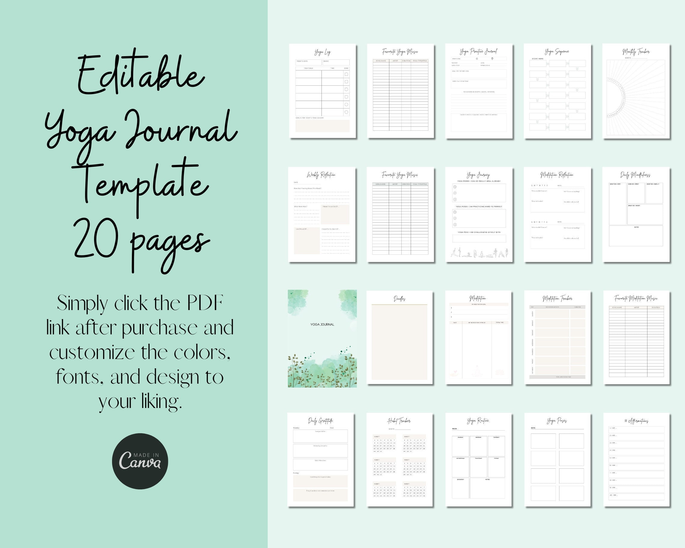 Yoga Planner Template, Yoga Journal Template, Editable Yoga Template ...