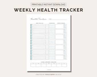 Weekly Health Tracker Journal PRINTABLE Meal Planner | Etsy