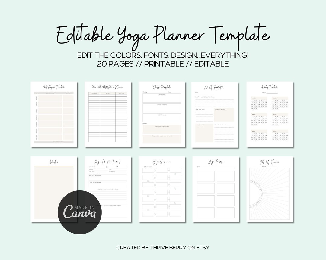 Yoga Planner Template, Yoga Journal Template, Editable Yoga Template ...