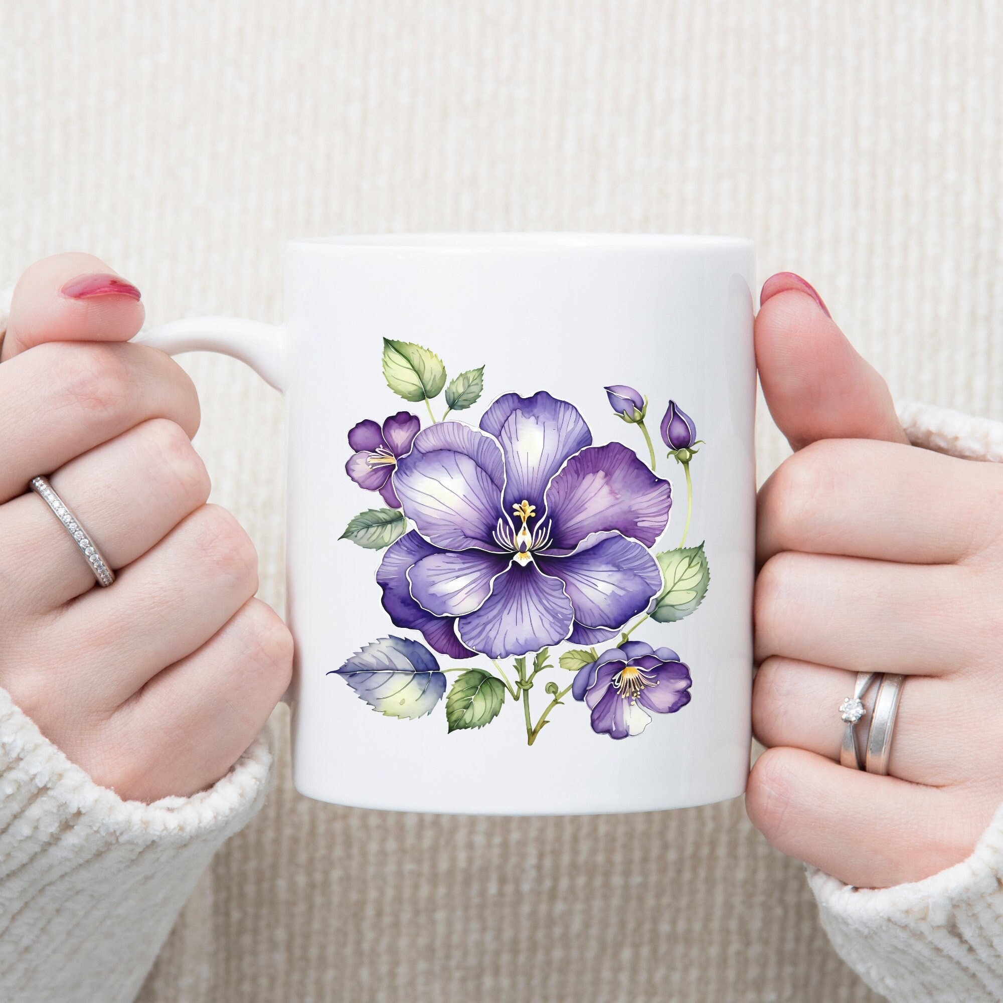February Birth Flower Mug: Custom Birthday Month Coffee Cup, Violet ...