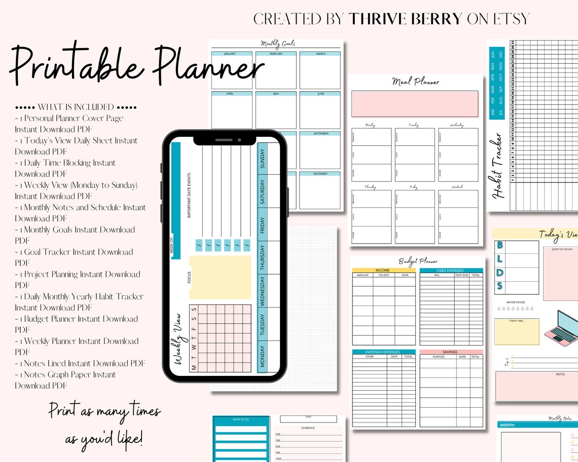 Printable Planner Bundle, Printable Planner PDF, Daily Planner PDF ...