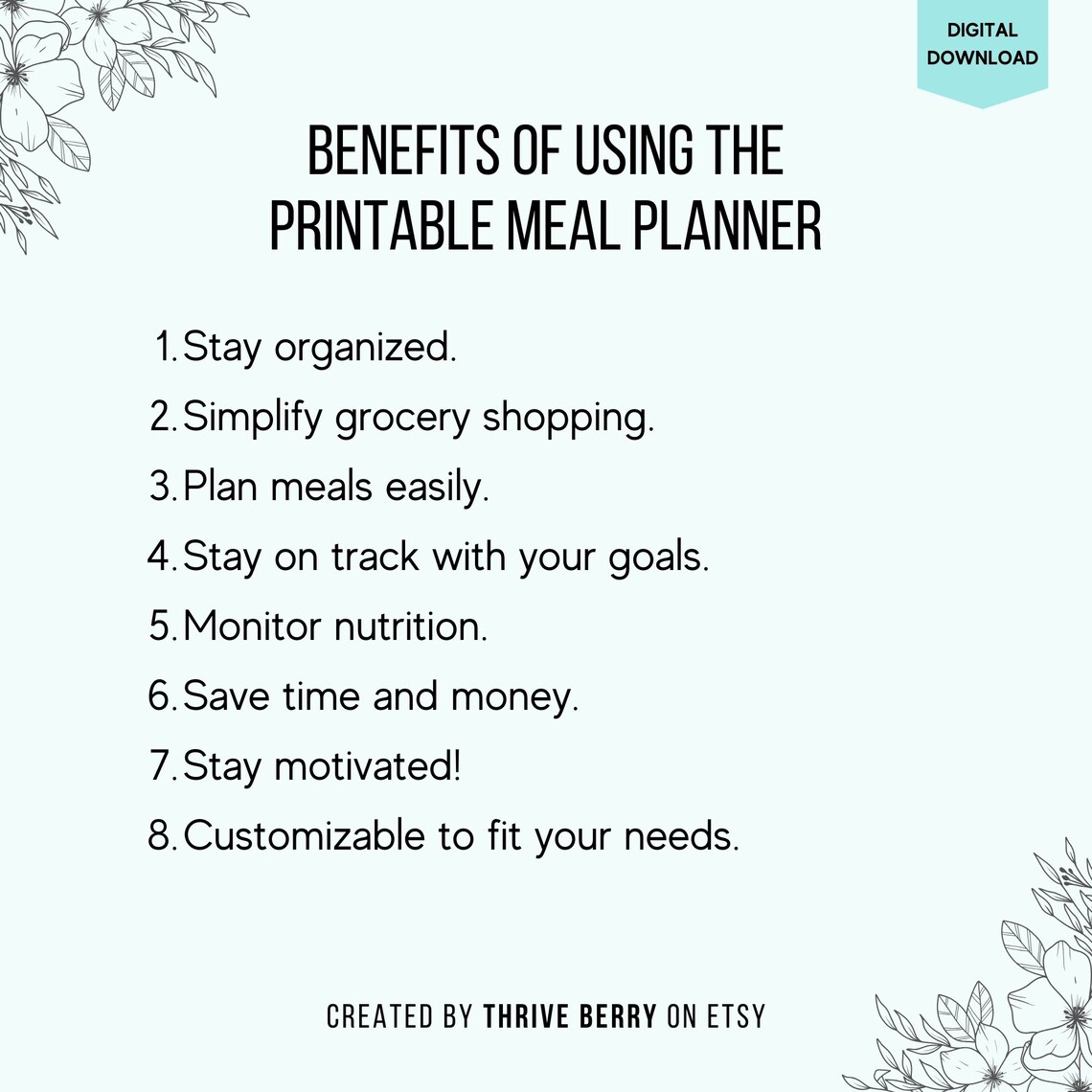 Meal Planner and Grocery List Printable Sheets, Grocery List, Meal Plan ...