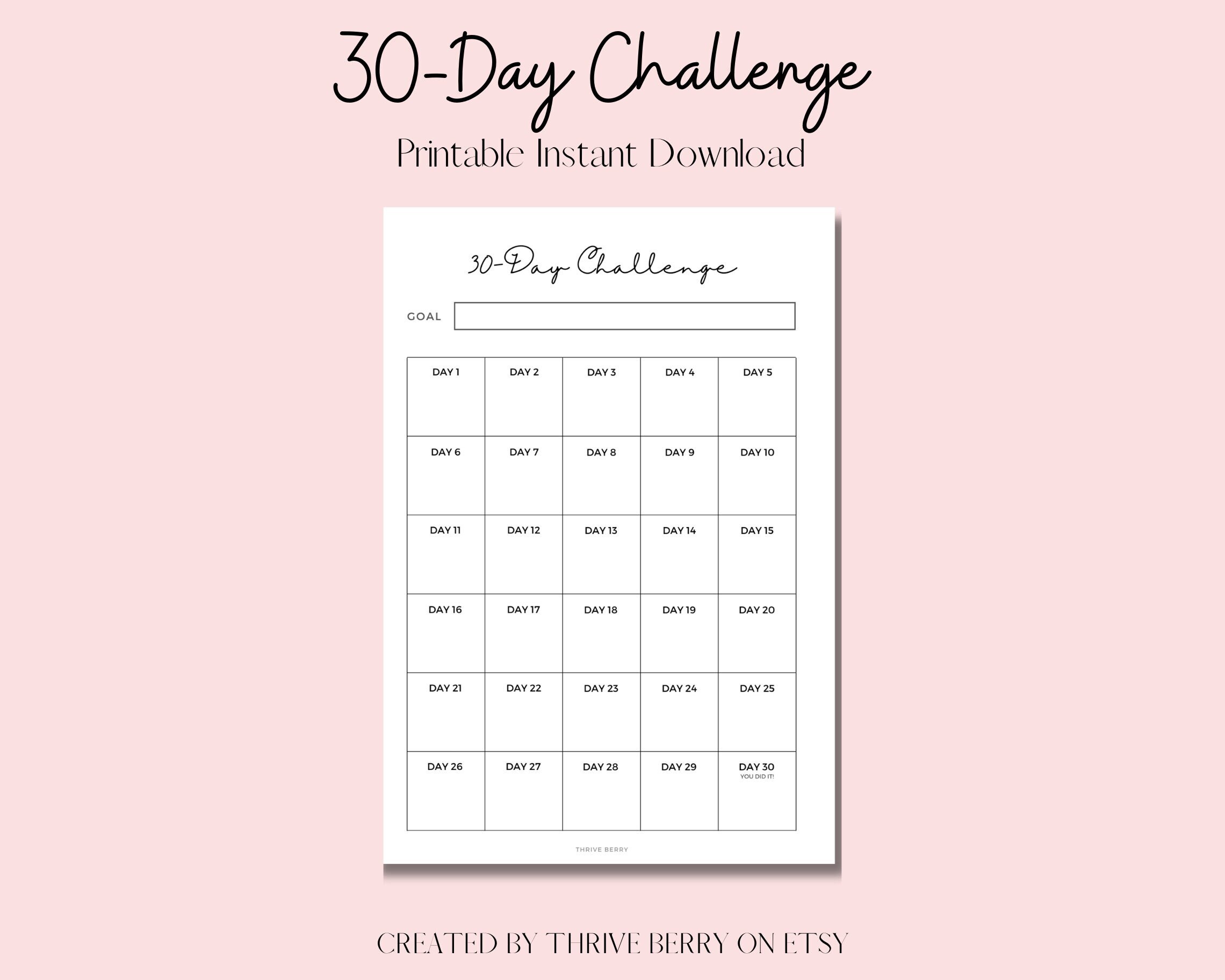 30 Day Challenge Printable Tracker, 30 Day Habit Tracker Goal Sheet for ...