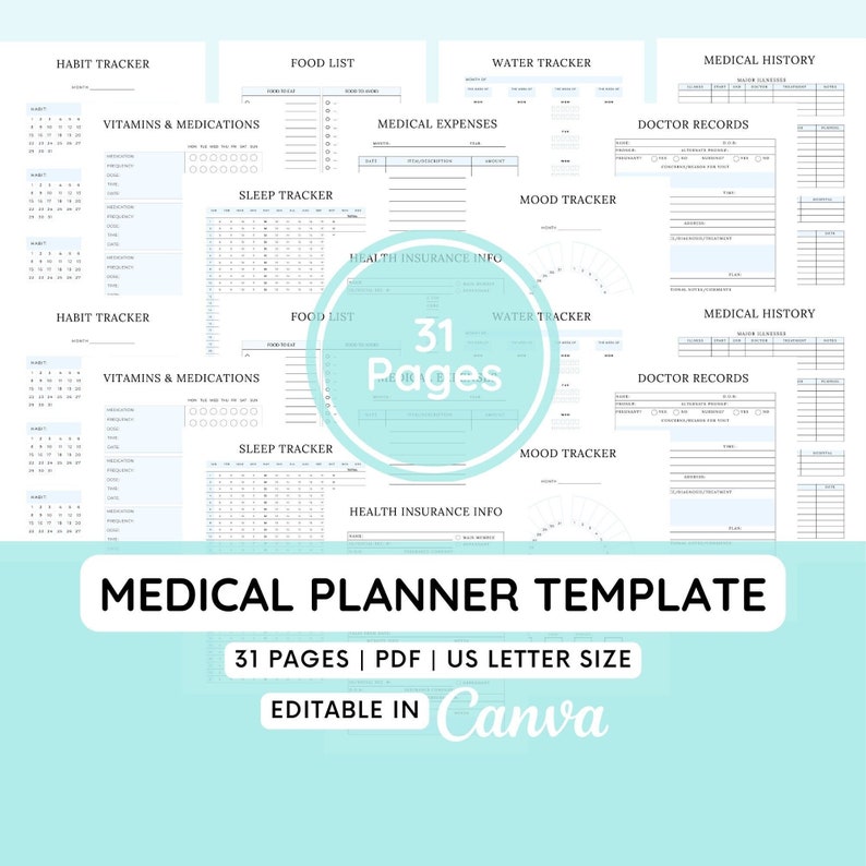 Editable Health Planner, Printable Health Tracker Template, Doctor ...