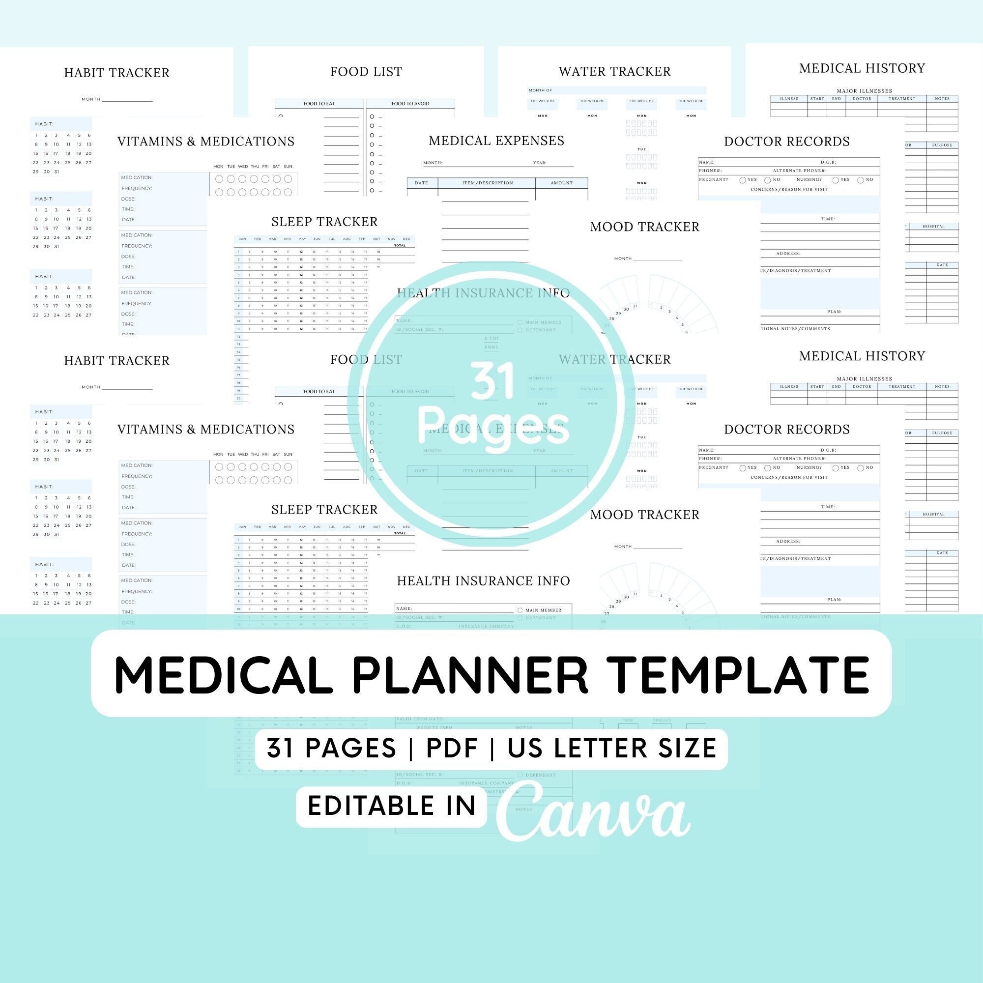 Editable Health Planner, Printable Health Tracker Template, Doctor ...