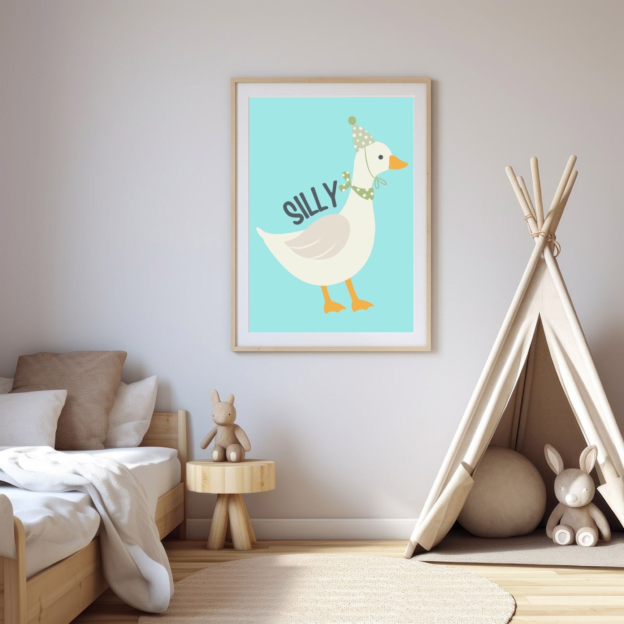 Silly Goose Printable, Cute Goose Poster, Girl's Room Illustration, Kid ...
