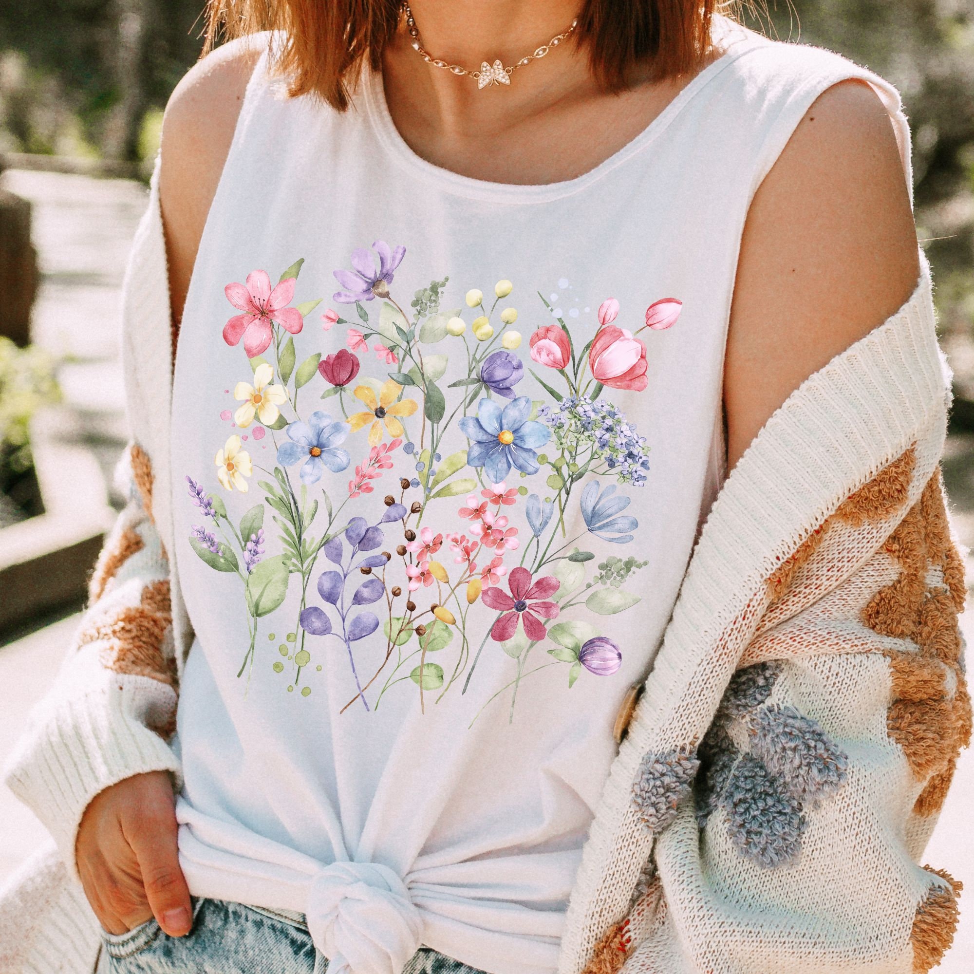 Boho Wildflowers Graphic Tank Top, Wildflower Tank Tops, Comfort Colors ...