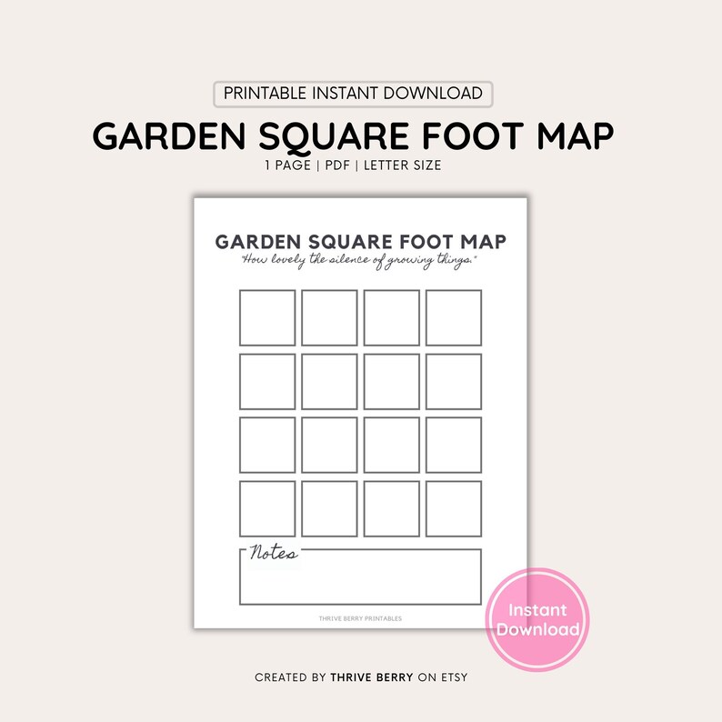 Printable Garden Planner and Organizer With Square Foot Map - Etsy