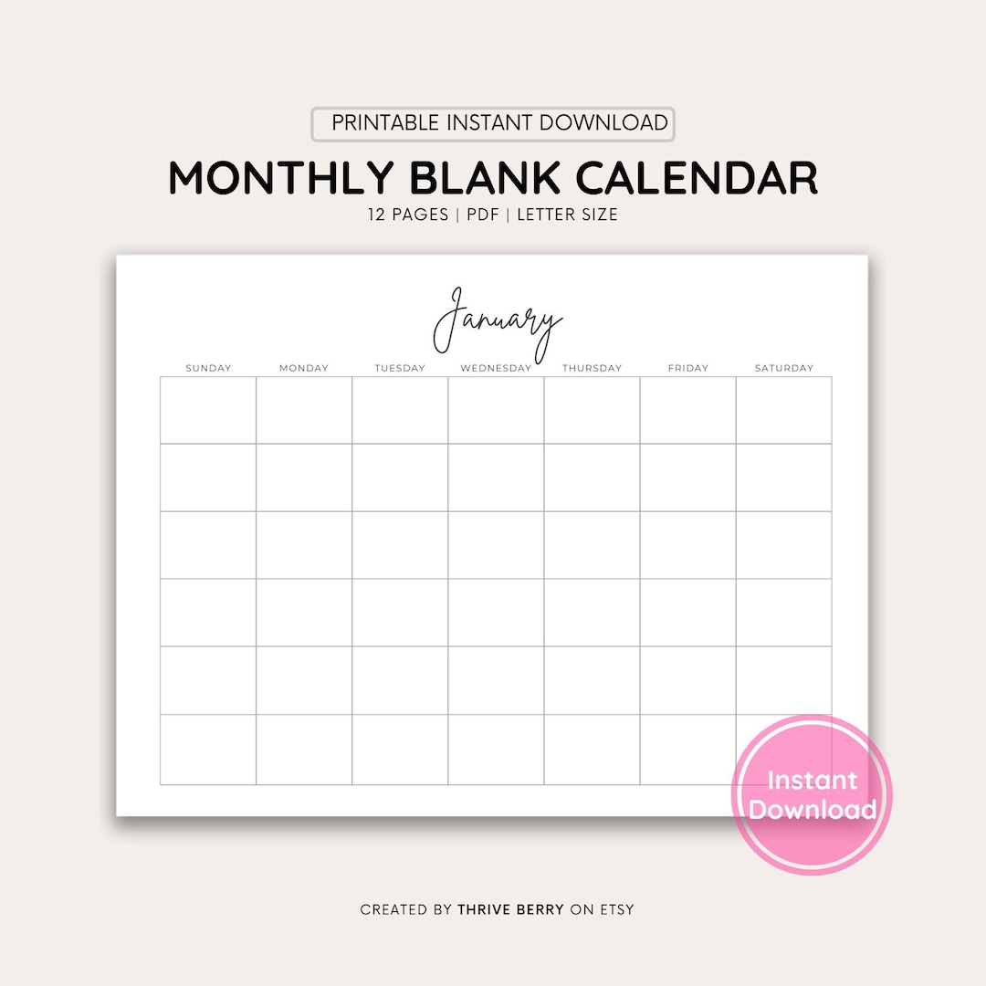 Printable Blank Calendar Landscape, Desk Calendar Printable Blank ...