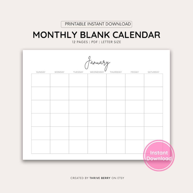 Printable Blank Calendar Landscape, Desk Calendar Printable Blank ...