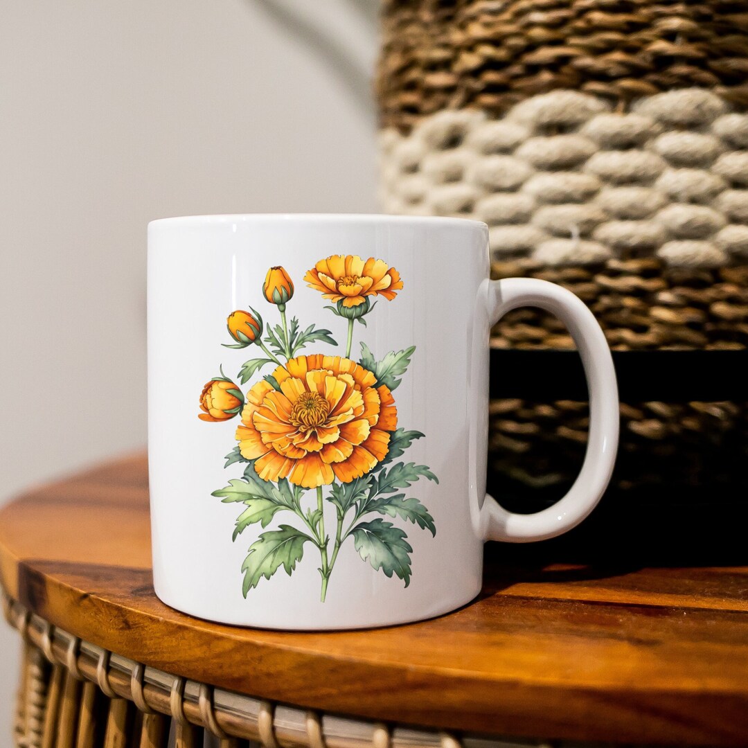 October Birth Flower Mug: Custom Birthday Month Coffee Cup, Marigold ...