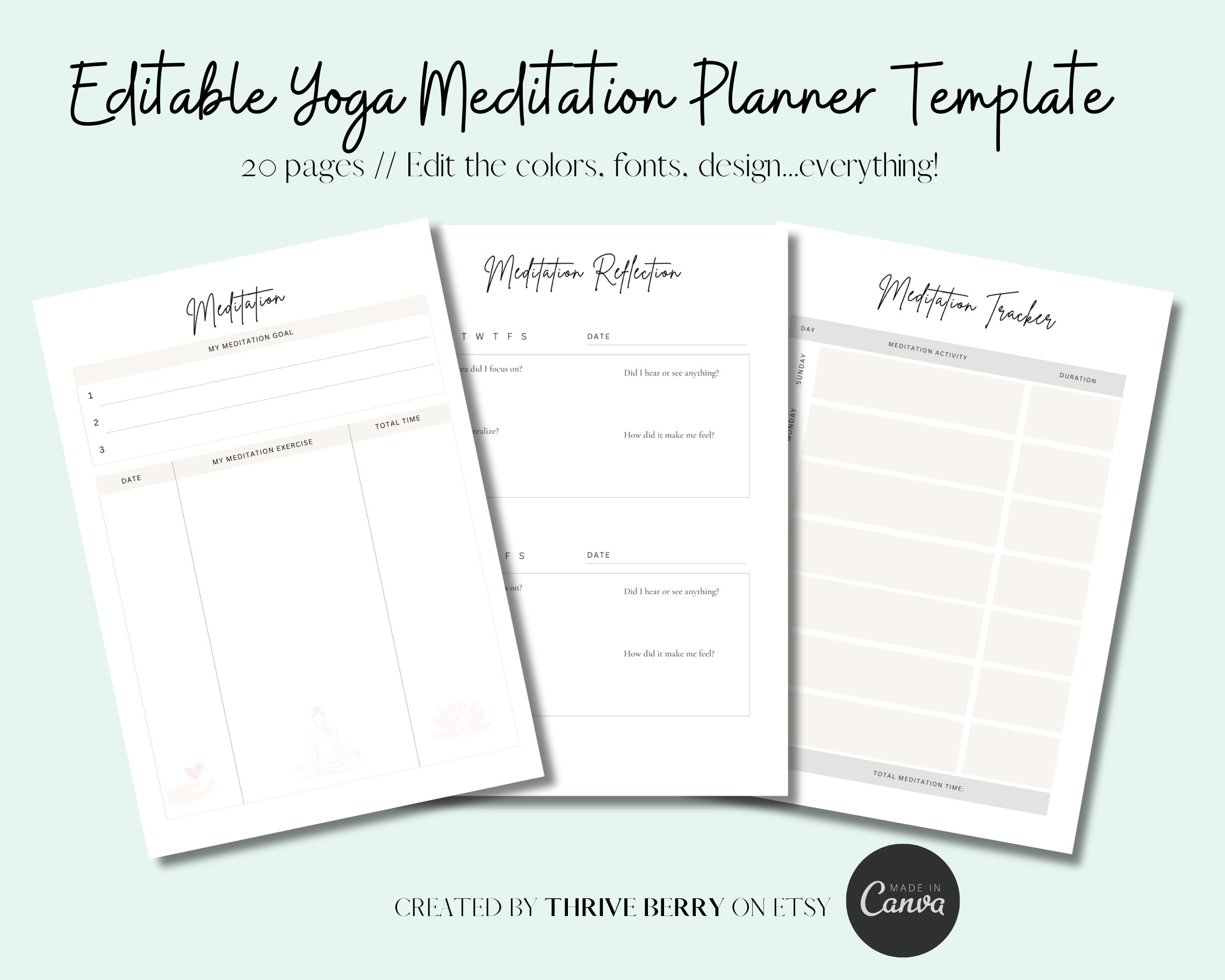 Yoga Planner Template, Yoga Journal Template, Editable Yoga Template ...