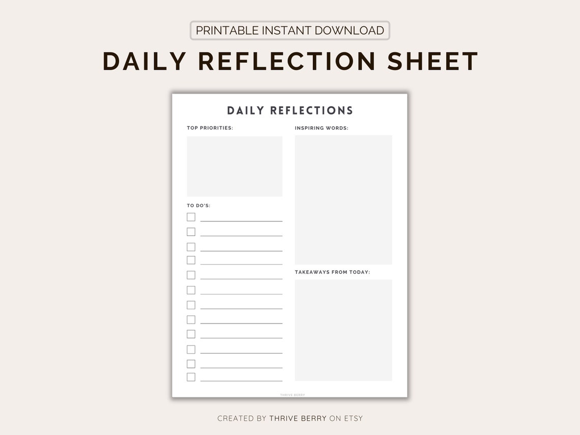 Printable Daily Reflection Sheets, Reflection Planner, Daily Reflection ...