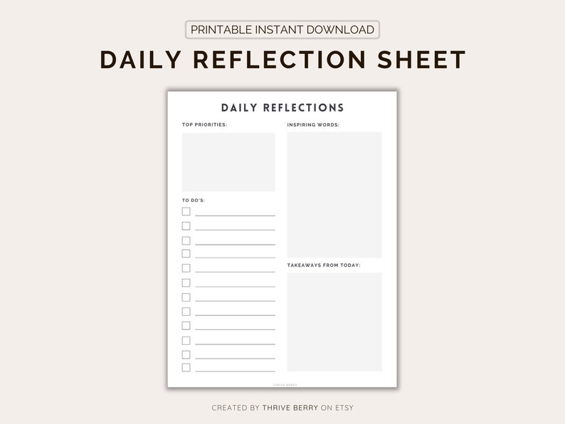 Printable Daily Reflection Sheets, Reflection Planner, Daily Reflection ...