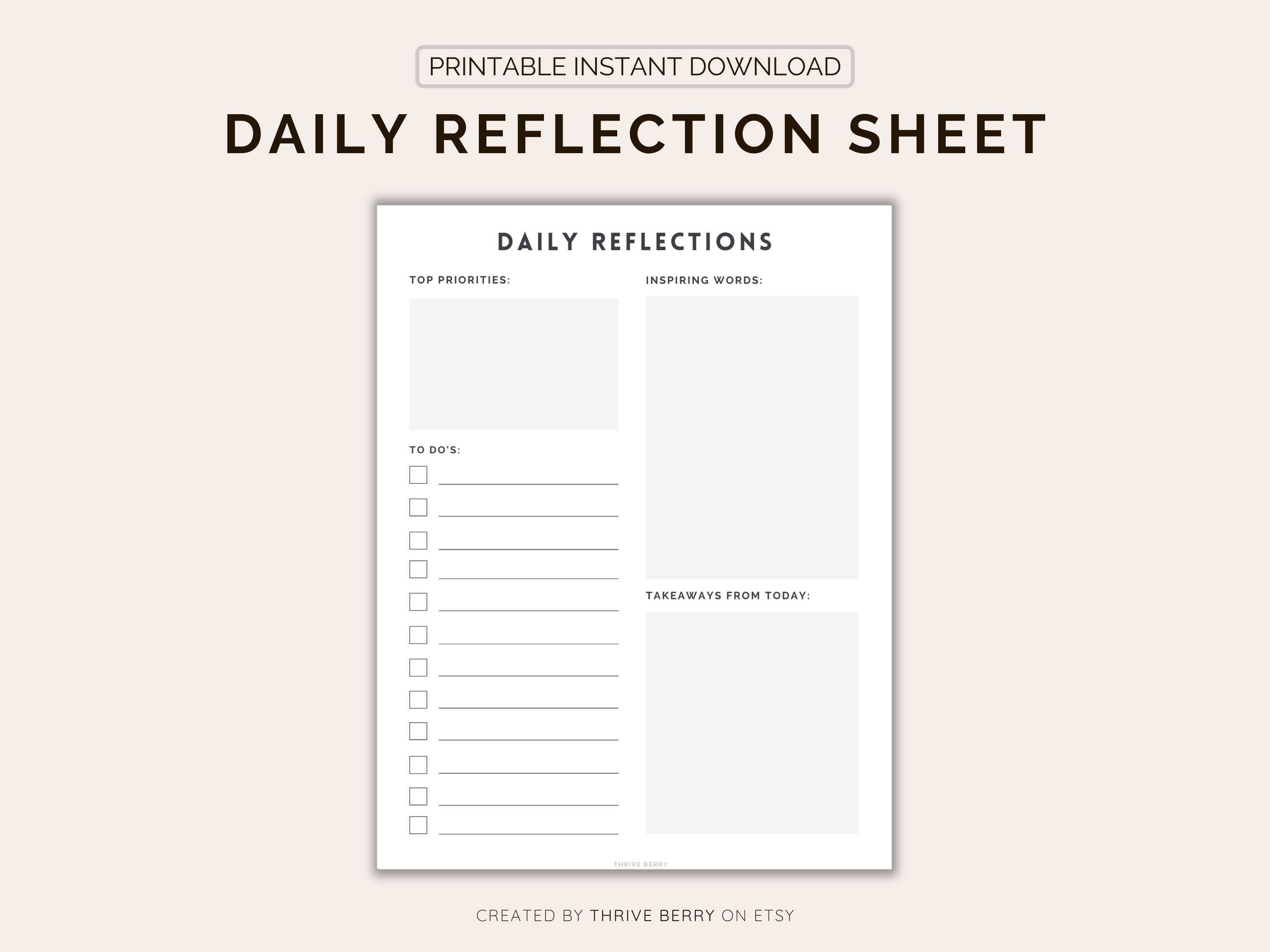 Printable Daily Reflection Sheets, Reflection Planner, Daily Reflection ...