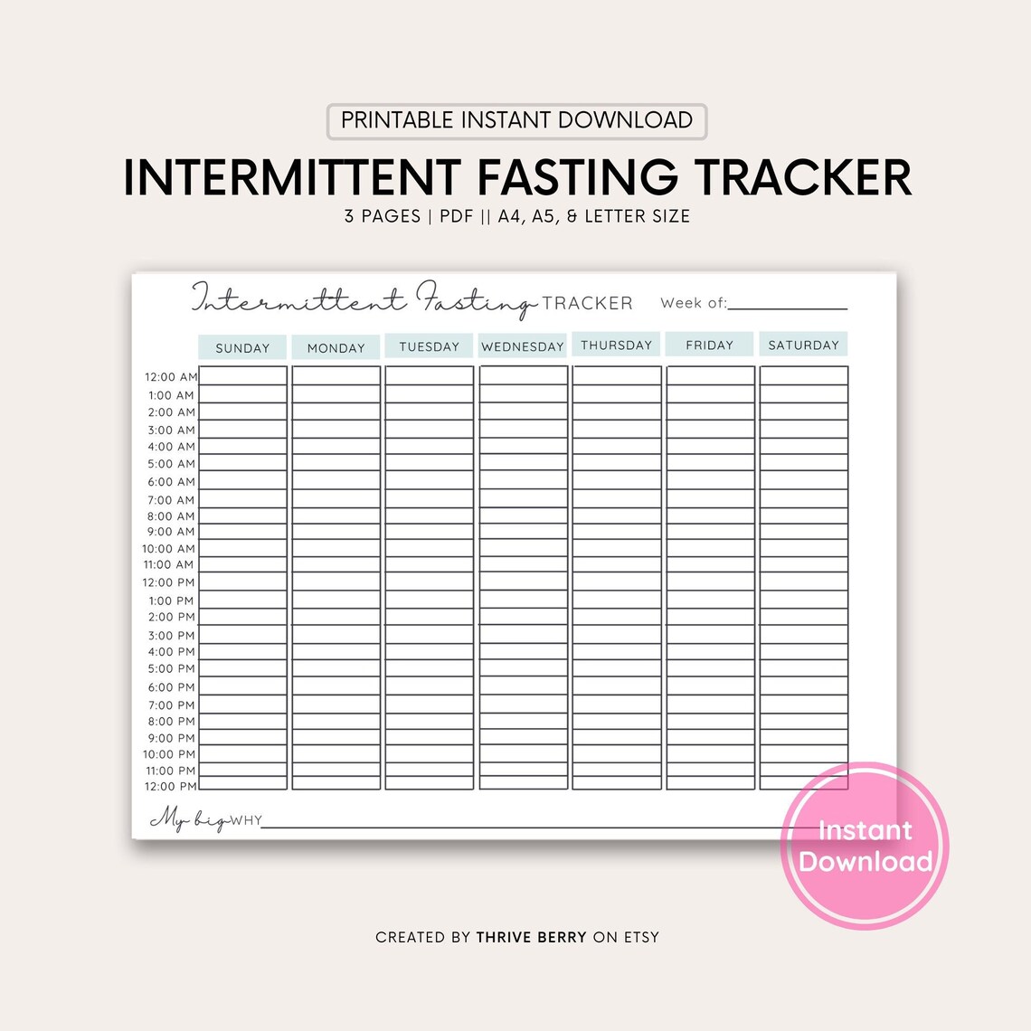 Printable Intermittent Fasting Tracker, Intermittent Fasting Journal ...