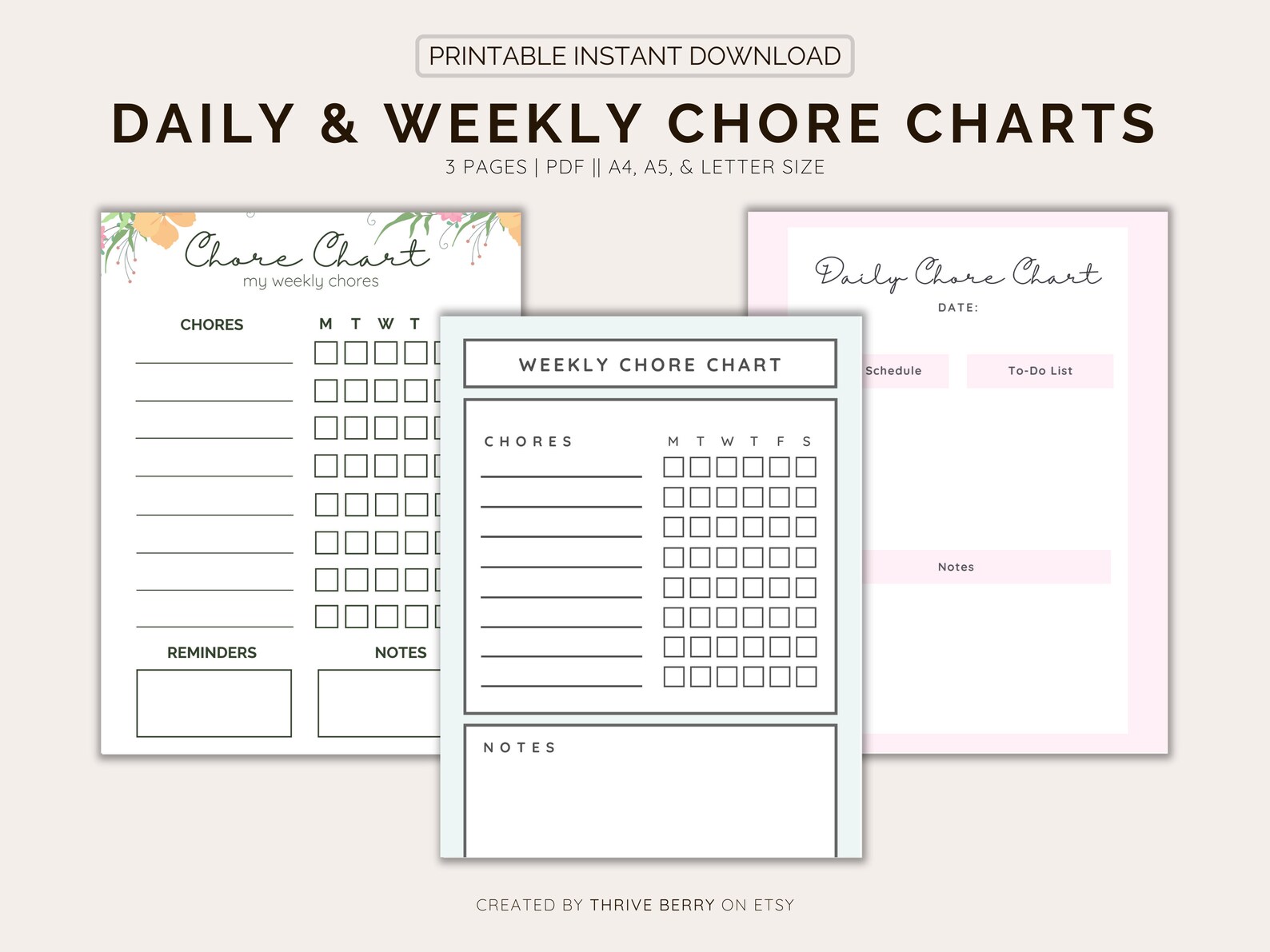 Weekly Daily Chore Chart Printable Weekly Chore Chart - Etsy