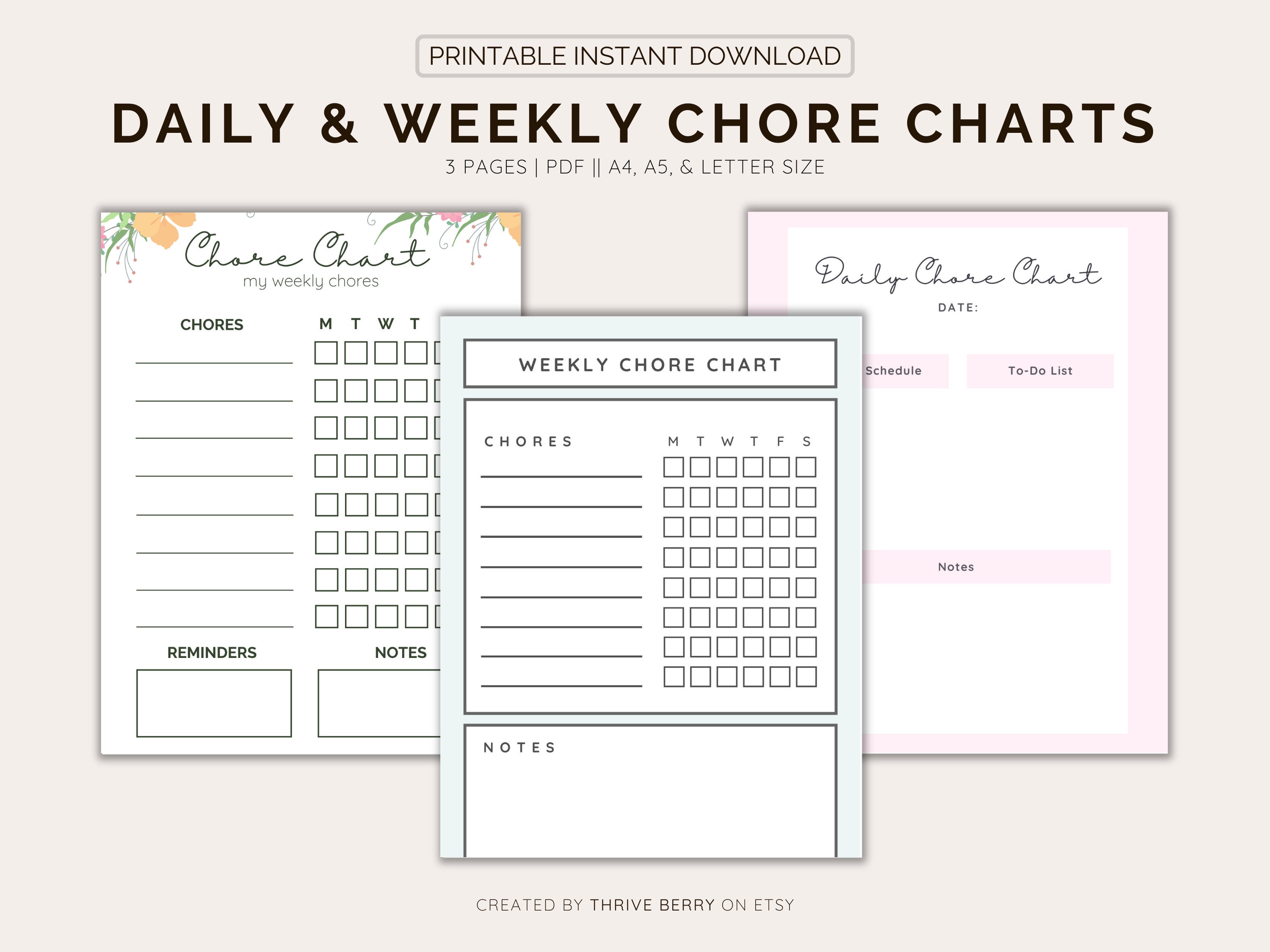 Weekly Daily Chore Chart Printable, Weekly Chore Chart Printable, Daily ...