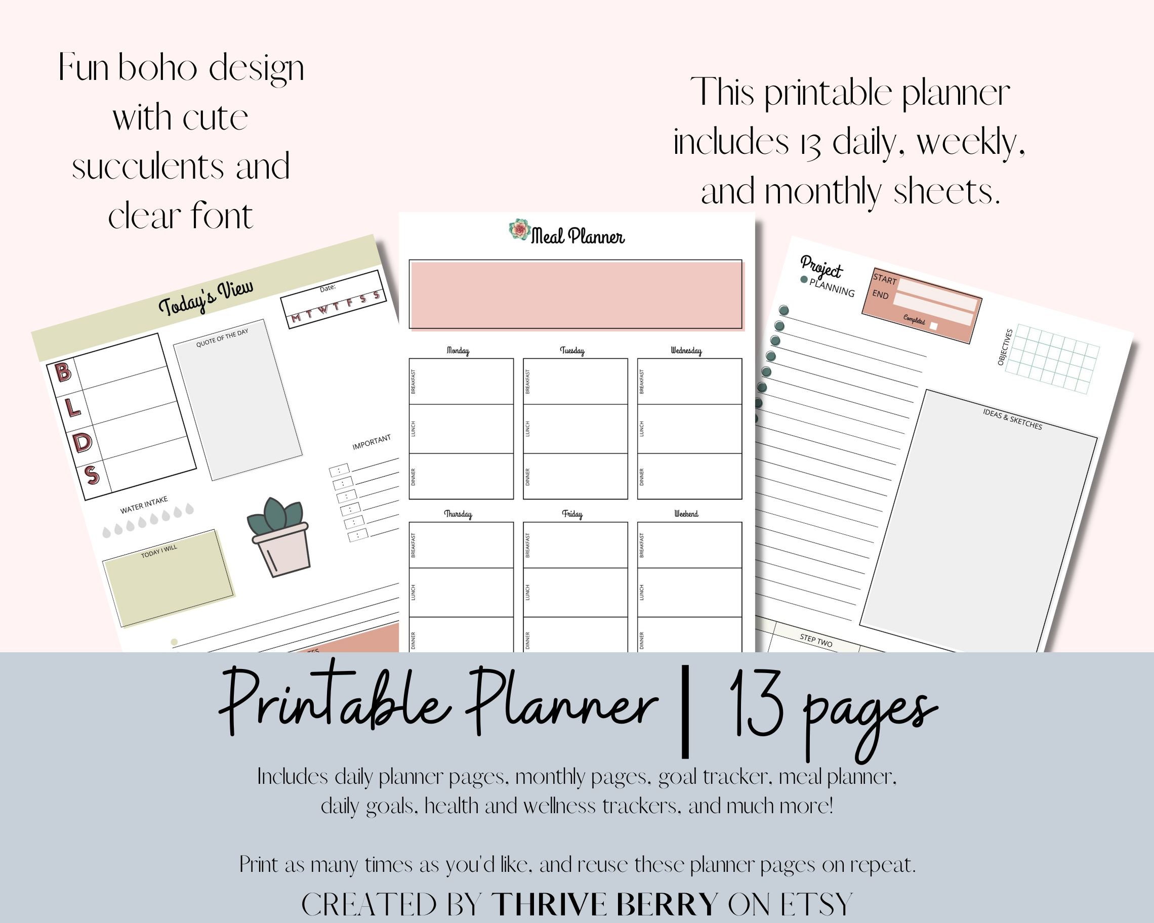 Printable Planner Bundle, Daily Planning Sheet, Printable Planner PDF ...