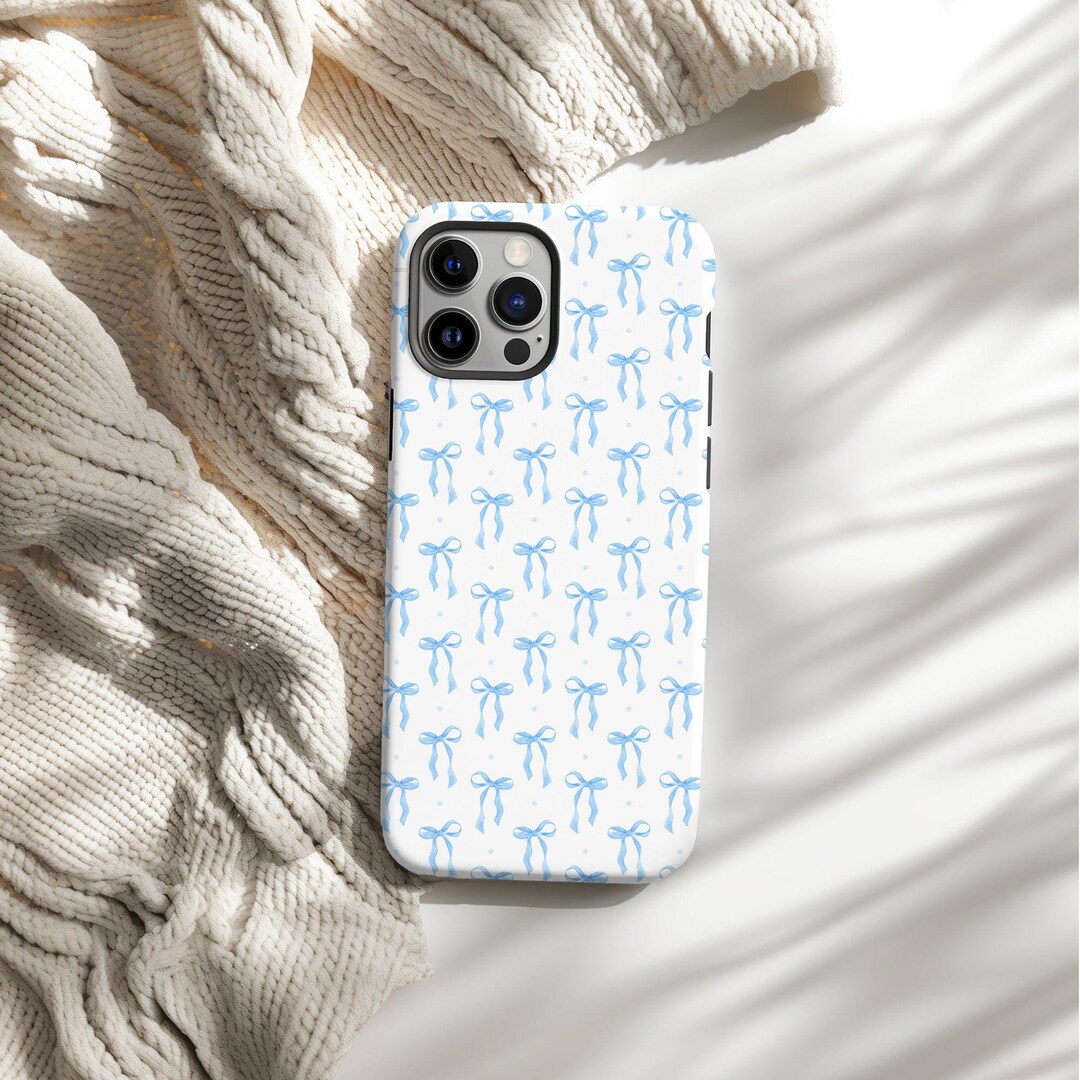 Coquette Blue Bow Phone Case, Aesthetic Cute iPhone Cover, Trendy Blue ...