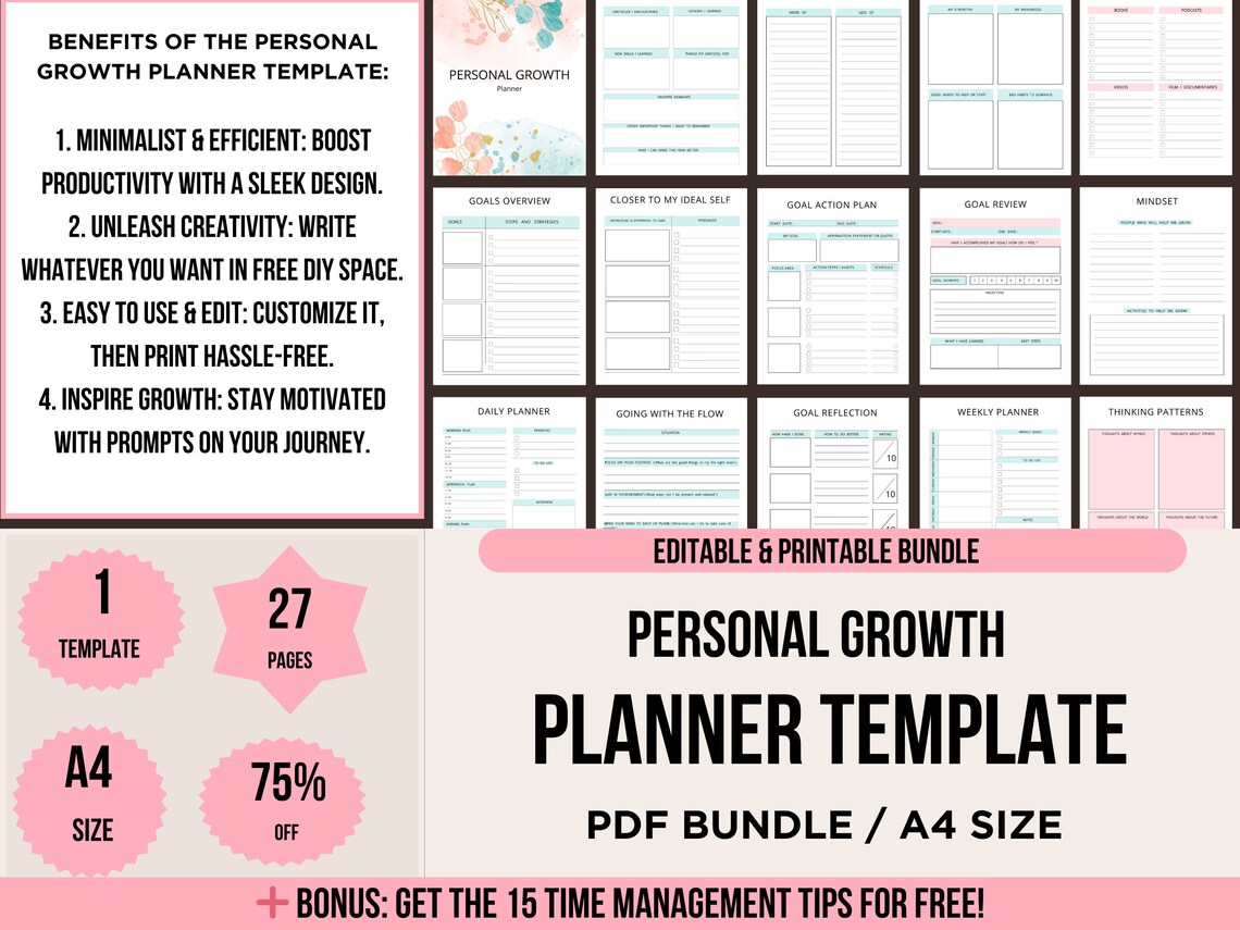 Personal Development Planner Template, Personal Growth Workbook ...
