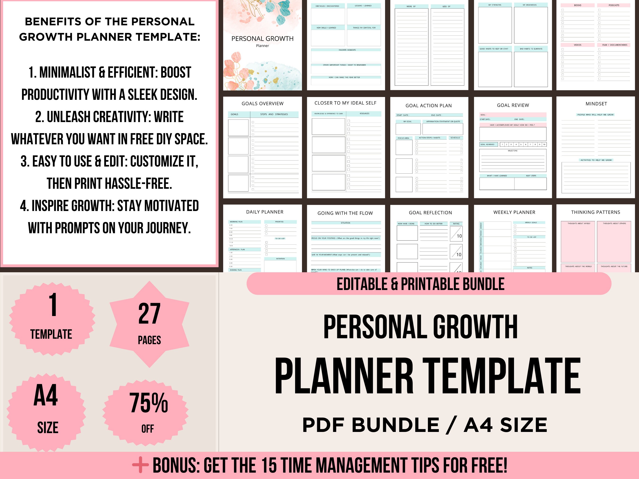 Personal Development Planner Template, Personal Growth Journal ...