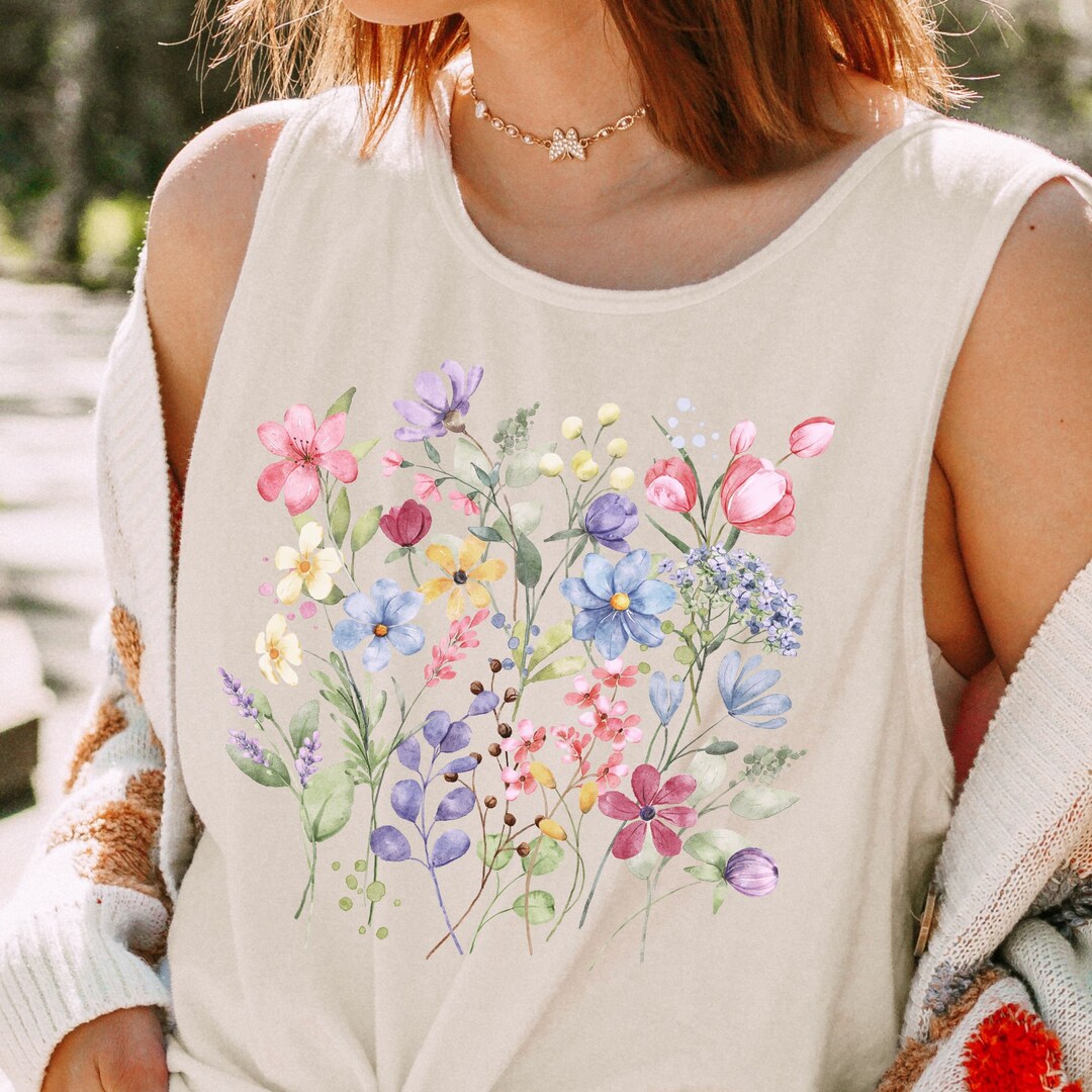 Boho Wildflowers Graphic Tank Top, Wildflower Tank Tops, Comfort Colors ...