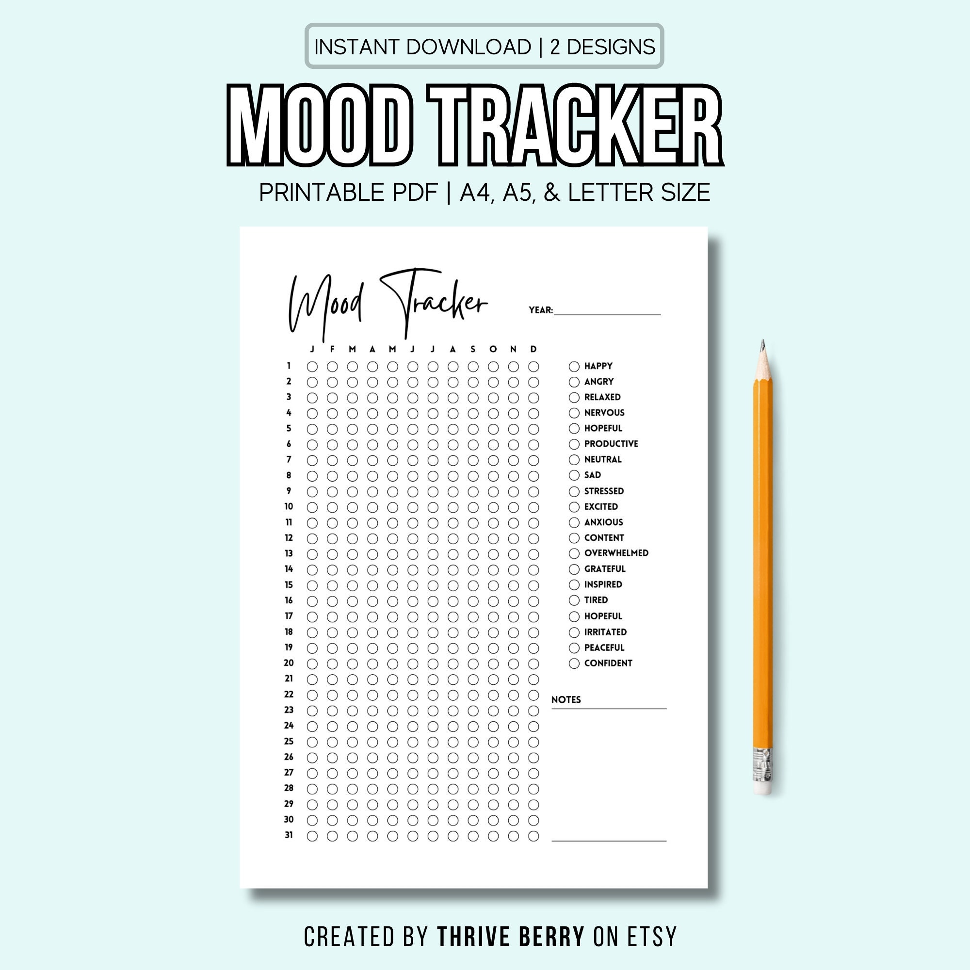 Printable Mood Tracker Sheets, Two Styles, Letter/a4/a5, Instant ...