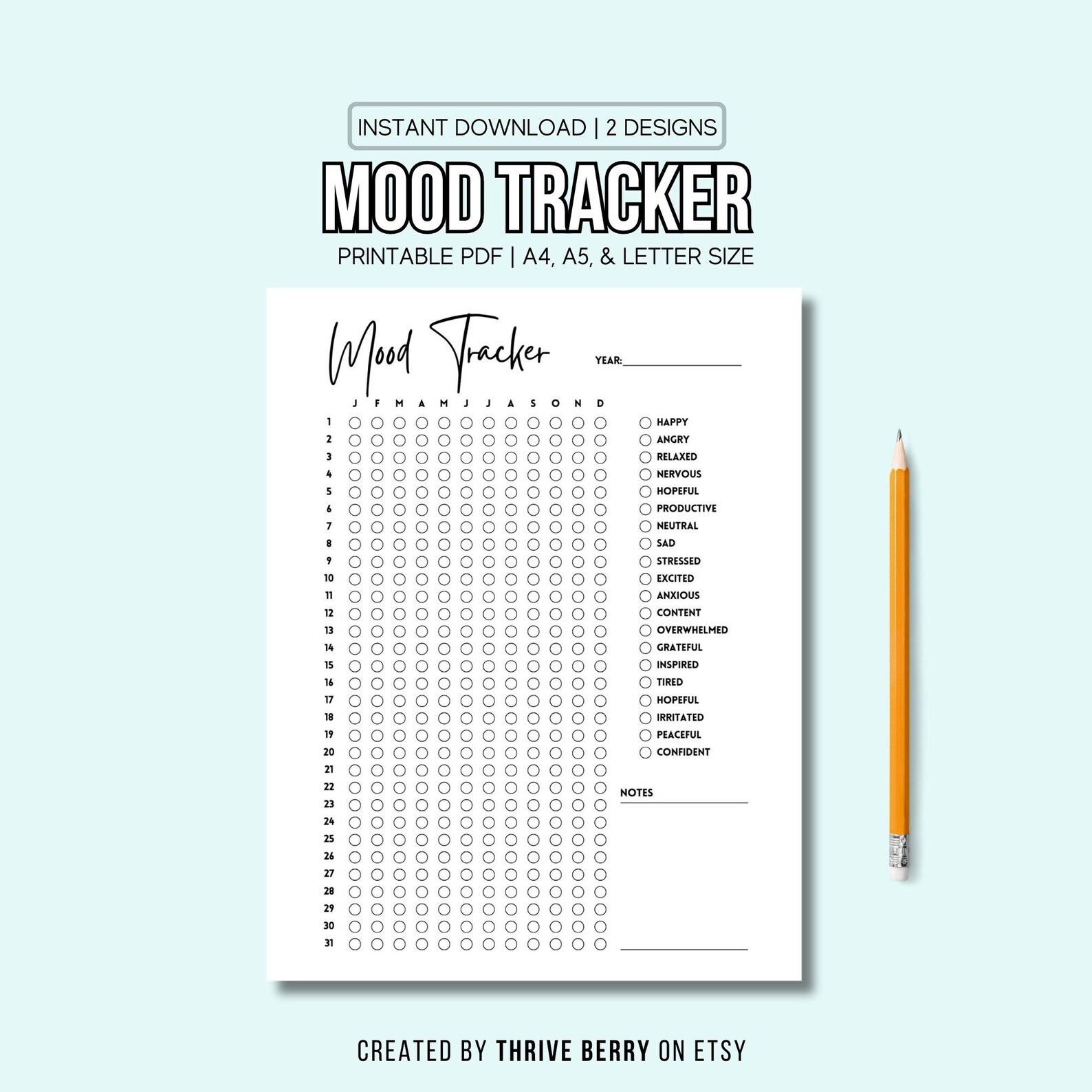 Printable Mood Tracker Sheets, Two Styles, Letter/a4/a5, Instant ...