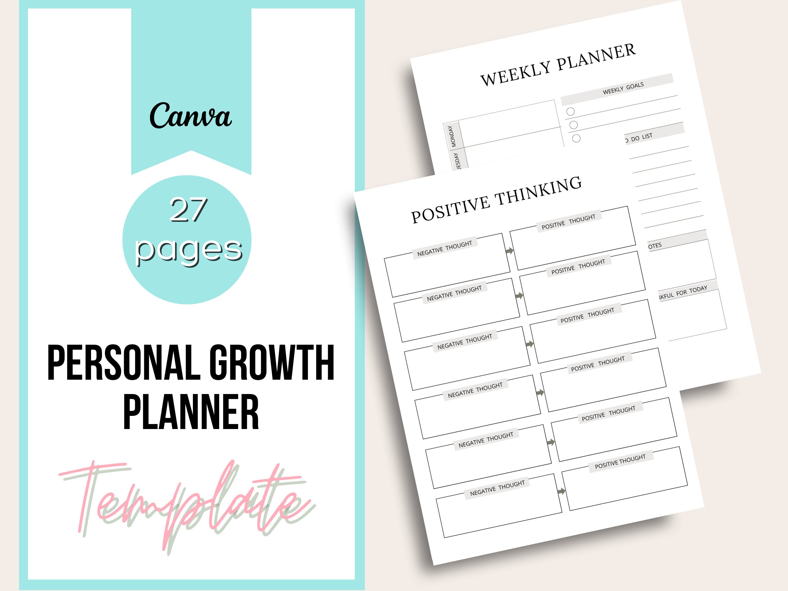 Personal Growth Journal Template, Editable Canva Template, Personal ...