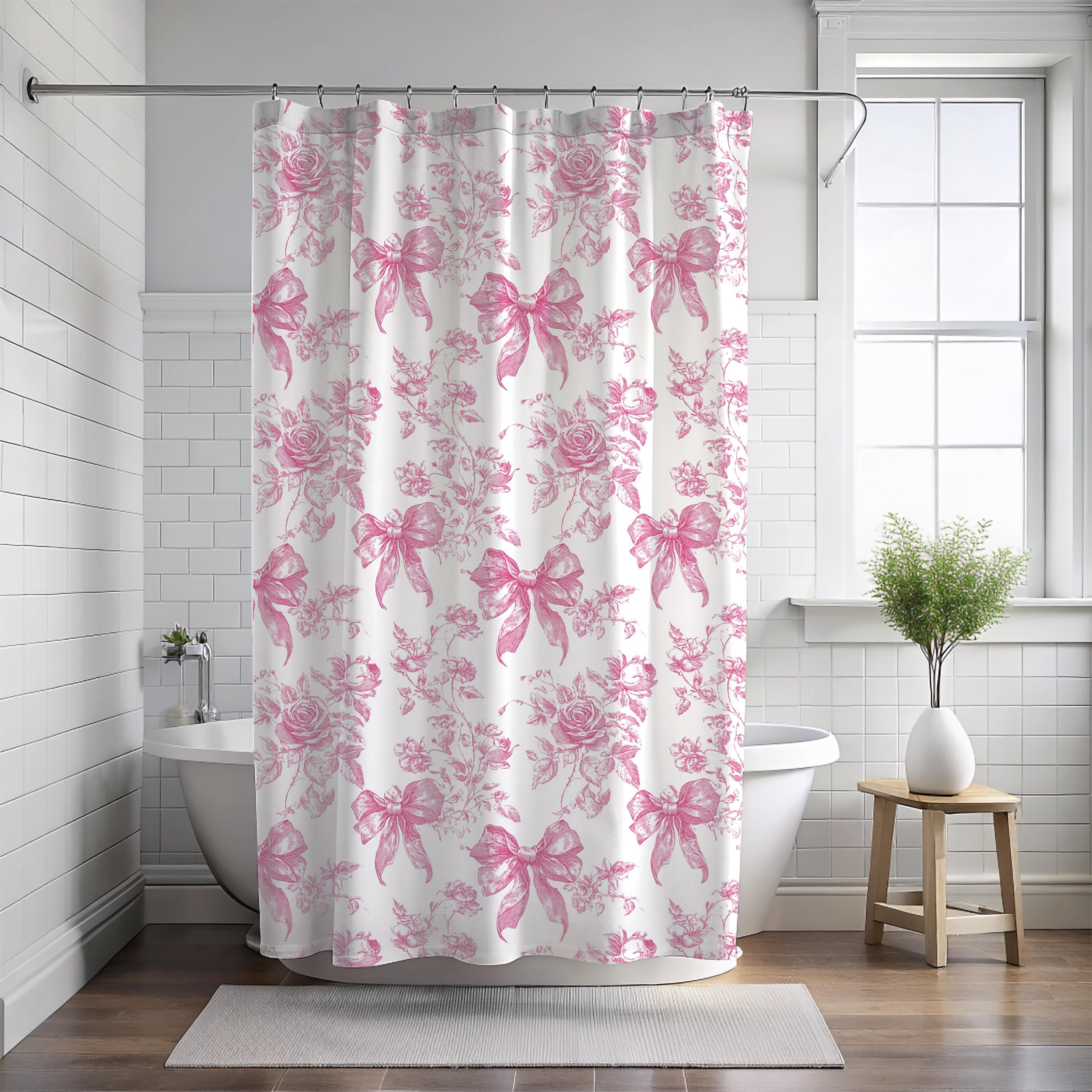 Vintage Pink Toile Shower Curtain, Gift Idea for Girls, Cottagecore ...