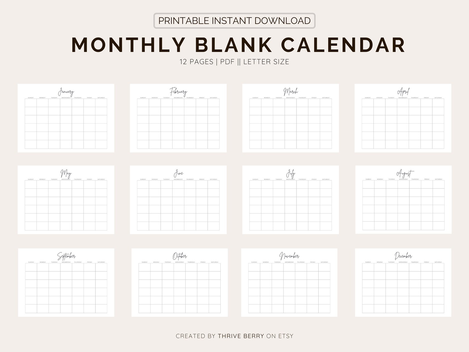 Printable Blank Calendar Landscape, Desk Calendar Printable Blank ...
