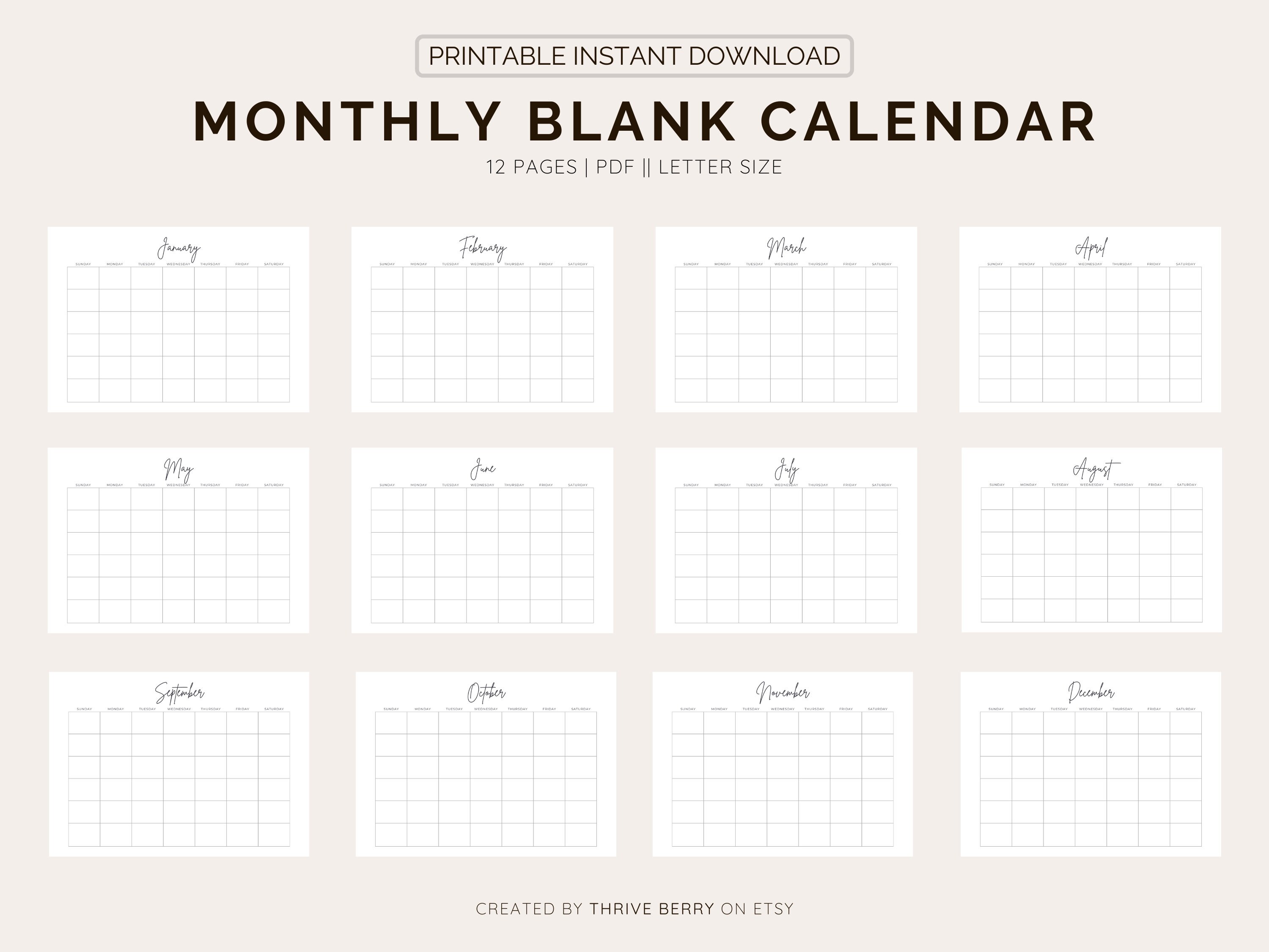 Printable Blank Calendar Landscape, Desk Calendar Printable Blank ...