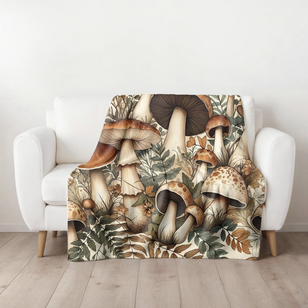 Mushroom Cottagecore Blanket, Velveteen Plush Throw Blanket, Retro Home ...