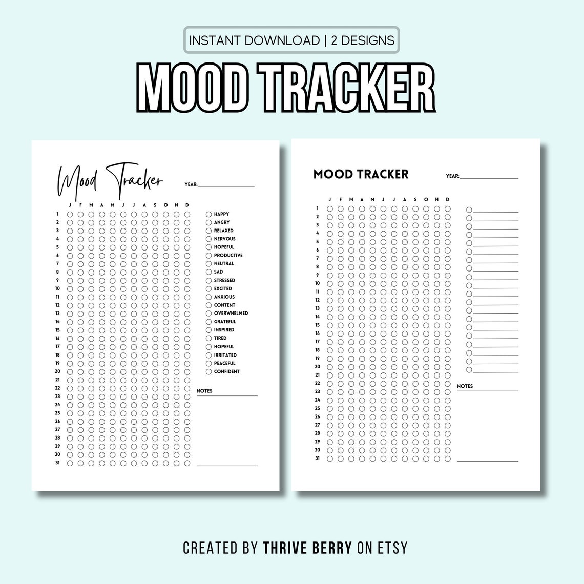 Printable Mood Tracker Sheets, Two Styles, Letter/a4/a5, Instant ...