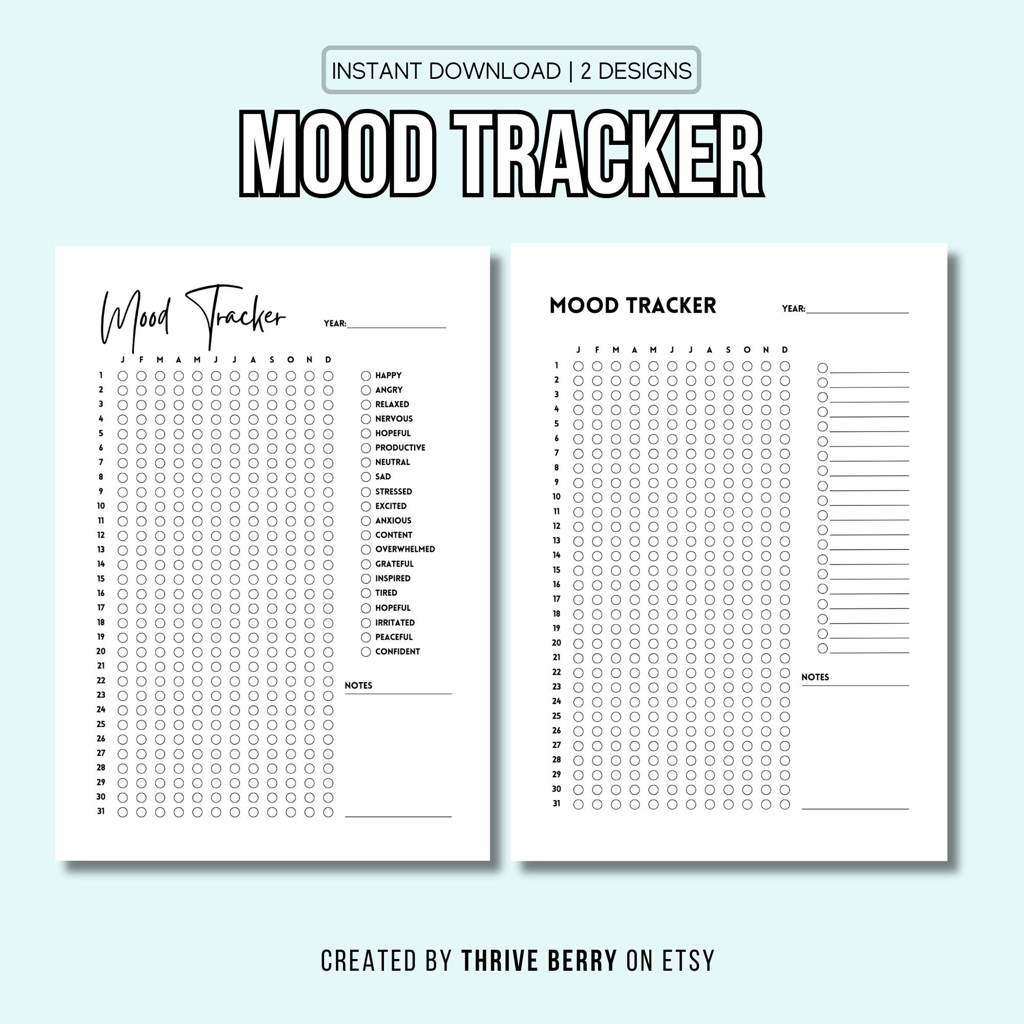 Printable Mood Tracker Sheets, Two Styles, Letter/a4/a5, Instant ...