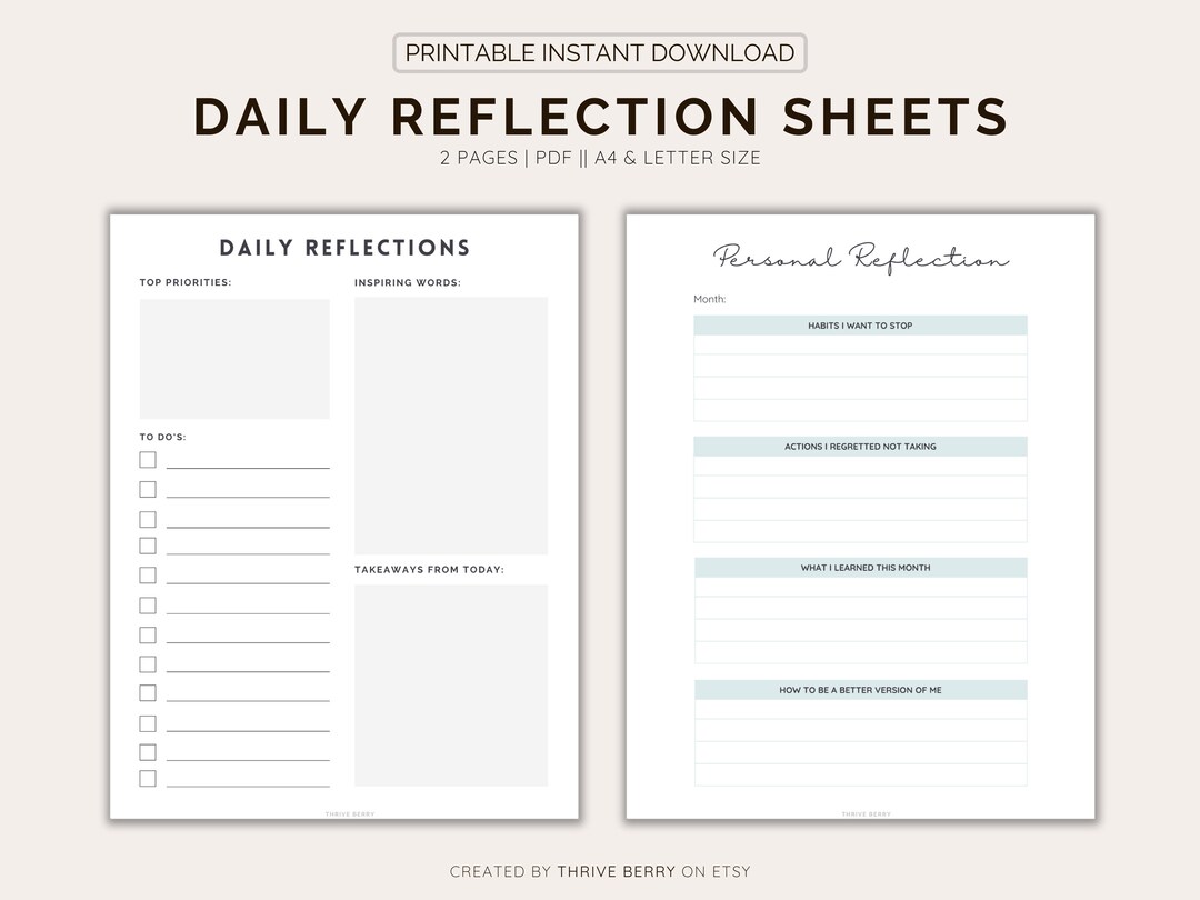 Printable Daily Reflection Journal Sheet to Help You Organize - Etsy