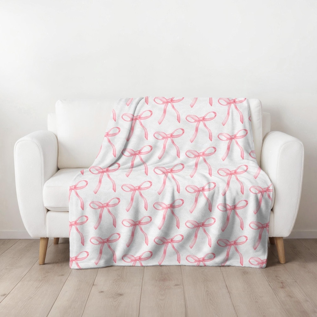 Pink Coquette Bow Blanket, Cute Pink Bow Blanket, Coquette Room Decor ...