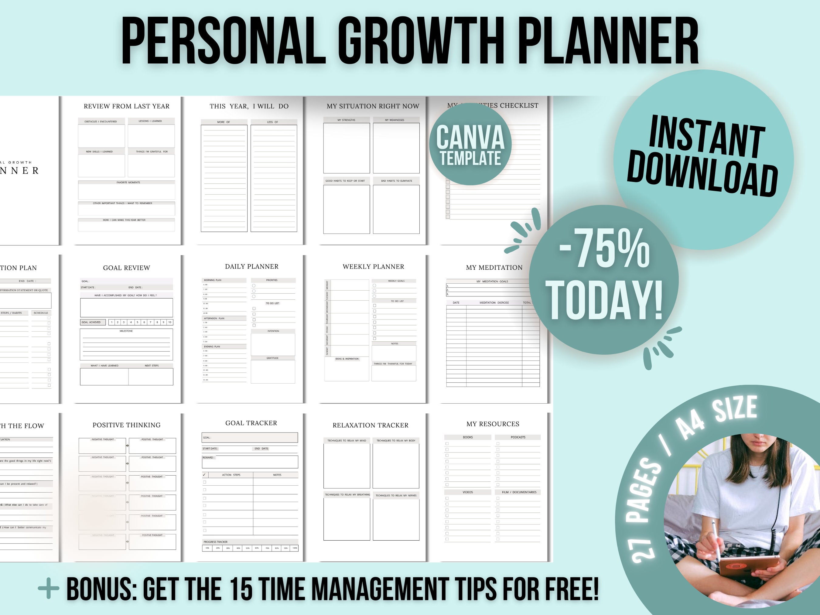 Personal Growth Journal Template, Editable Canva Template, Personal ...