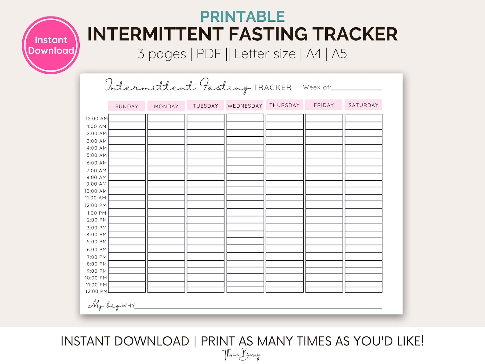 Printable Intermittent Fasting Tracker, Intermittent Fasting Journal ...