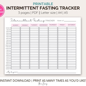 Printable Intermittent Fasting Tracker, Intermittent Fasting Journal ...