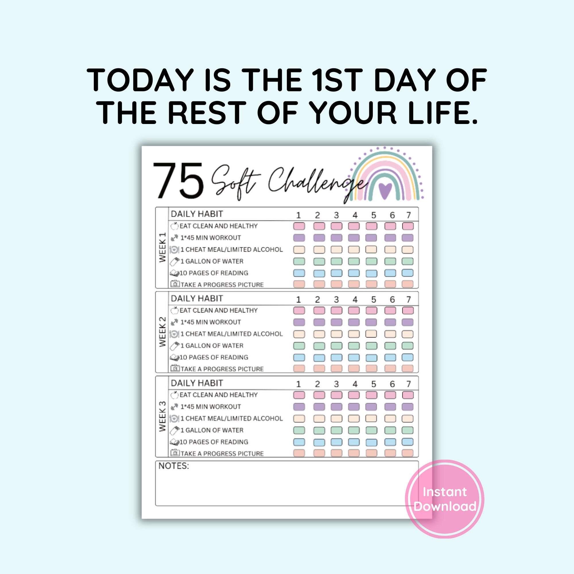75 Day Soft Challenge Printable Bundle, Fitness Journal, Fitness ...