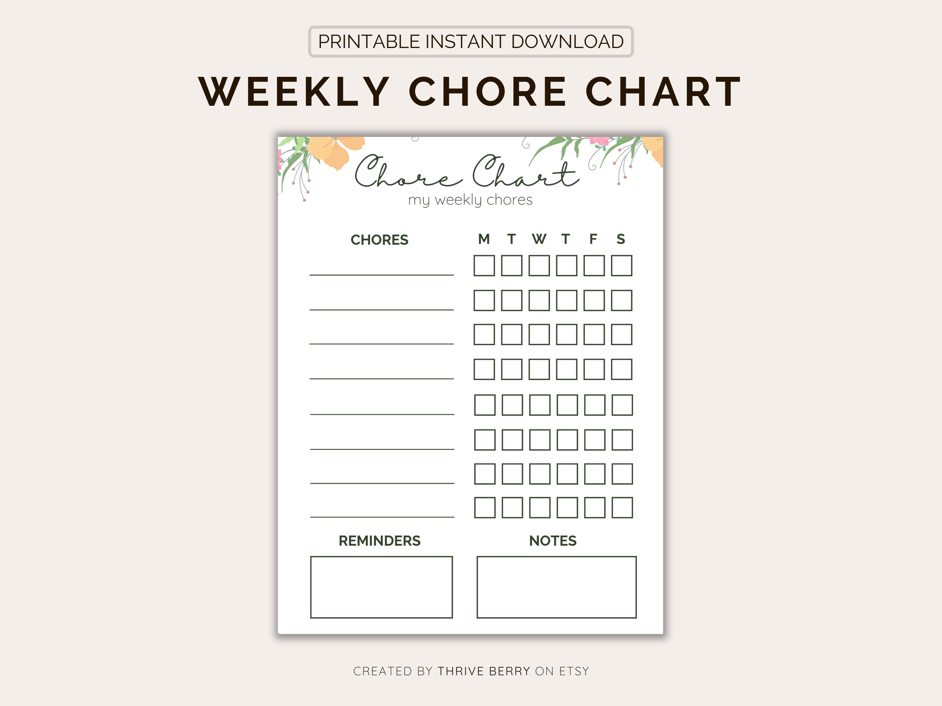 Weekly Daily Chore Chart Printable, Weekly Chore Chart Printable, Daily ...