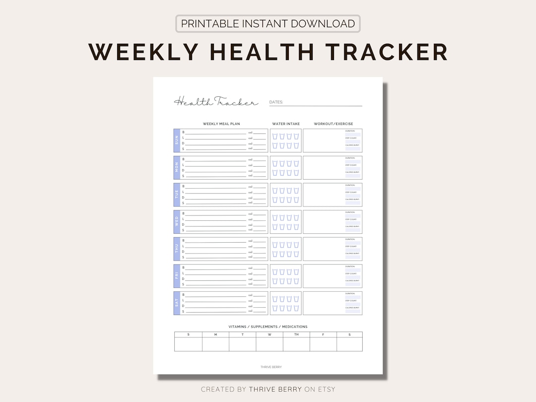 Weekly Health Tracker Journal PRINTABLE Meal Planner Fitness Tracker ...